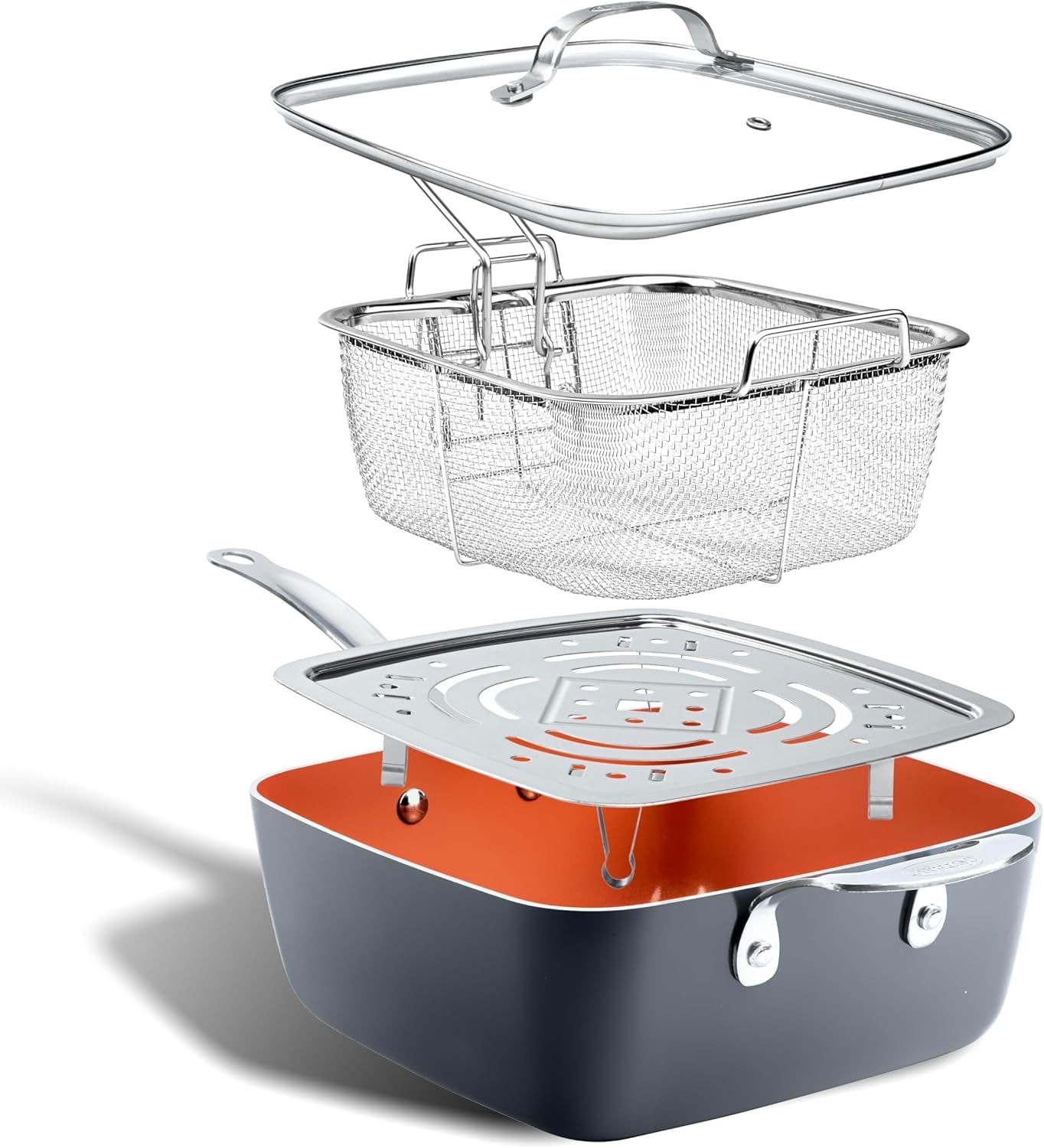 Gotham Steel Nonstick Square Deep Frying Pan, 9.5” Large Cooking Pan ...