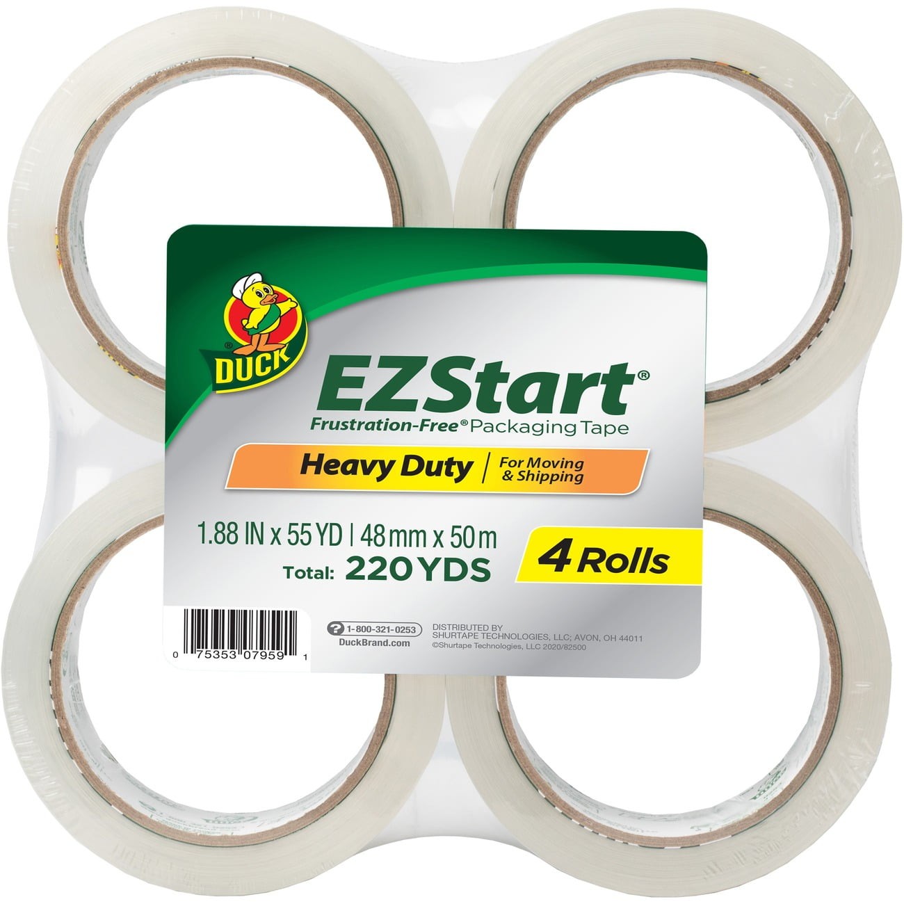 Duck EZ Start 1.88 in. x 54.6 yd. Clear Acrylic Packing Tape, 4-pack ...