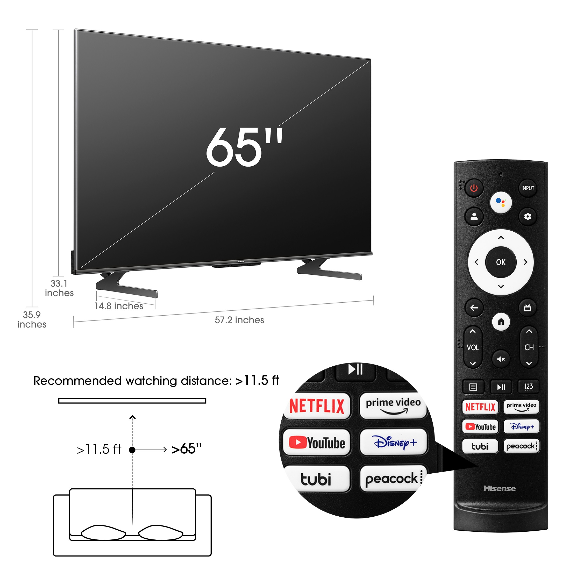 Hisense - 65" Class Premiun U8H Series Quantum Dot ULED 4K UHD Smart Google TV (65U8H) Best ...