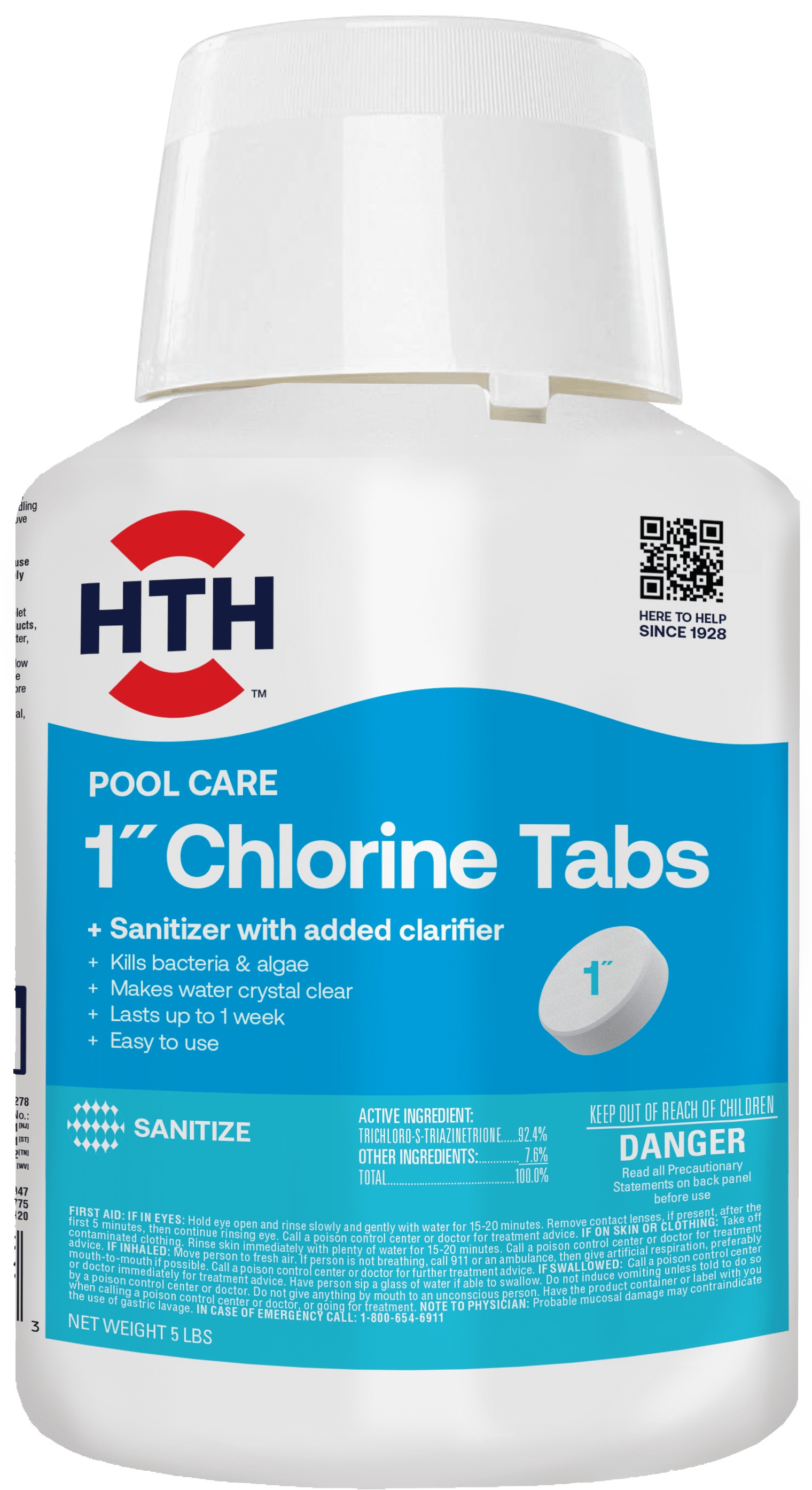 HTH Pool Care 1" Chlorine Tablets for Swimming Pools, Pool Chemicals, 5 ...