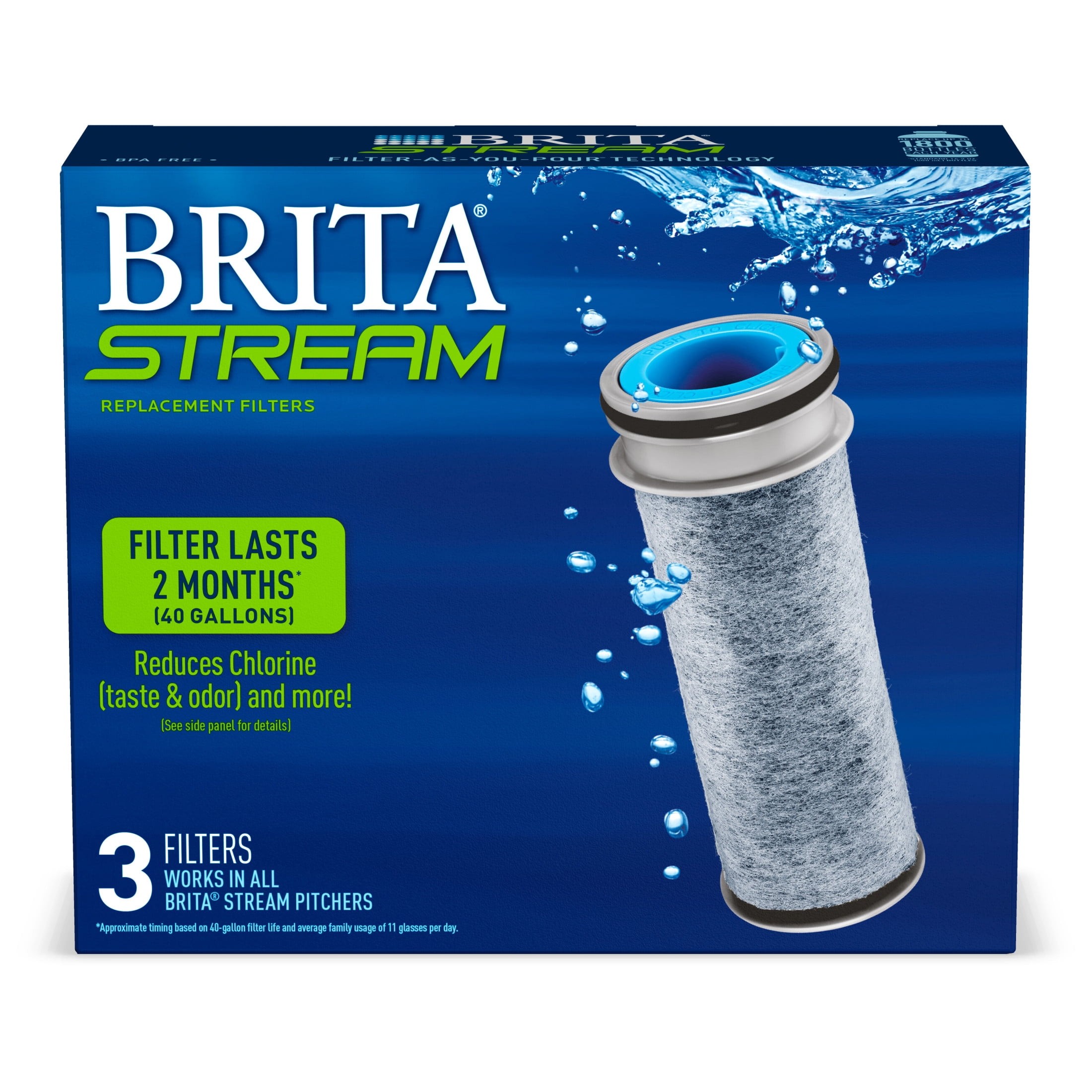 Brita Stream Water Filter, Stream Pitcher Replacement Water Filter, BPA ...