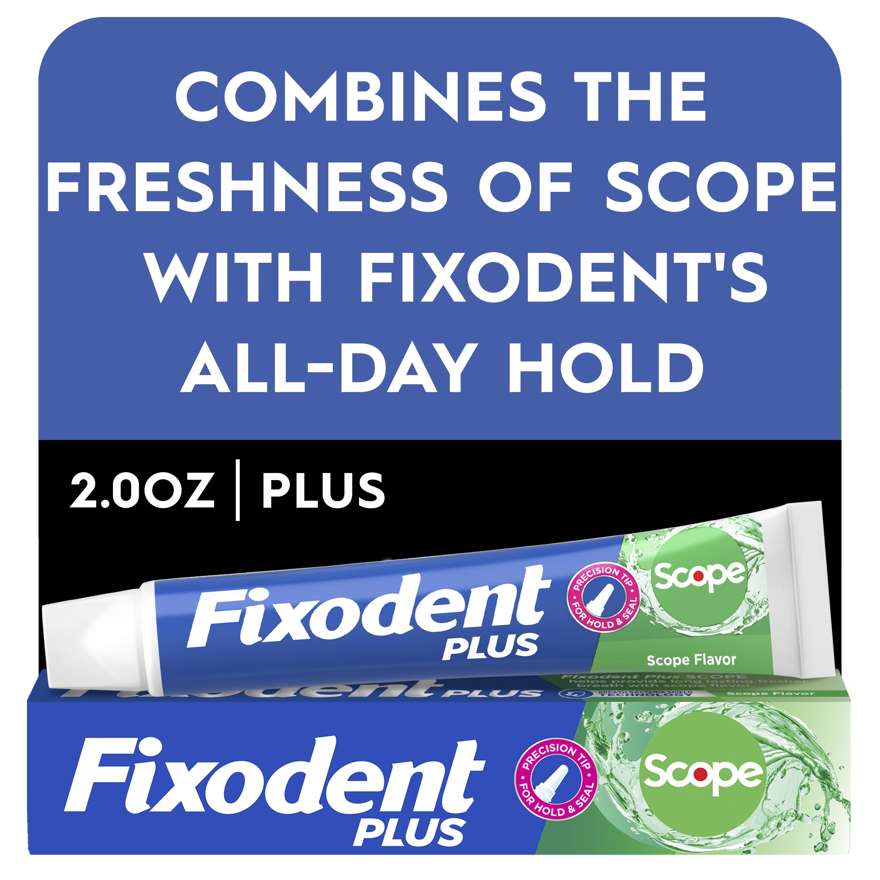 Fixodent Plus Scope Secure Denture Adhesive Cream, Scope Flavored, 2.0 ...