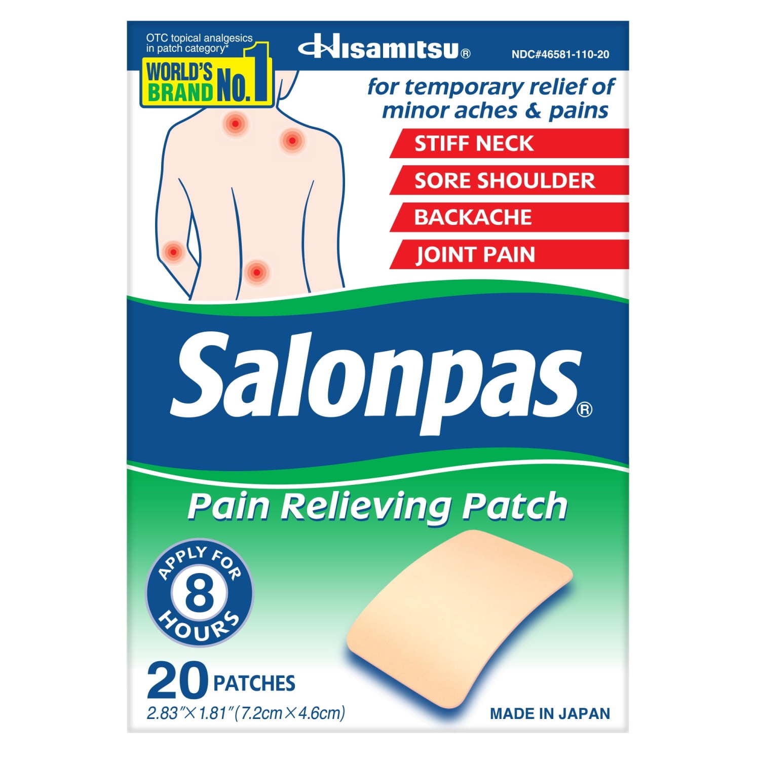 Salonpas 8 Hour Pain Relief Patch with Camphor 3.1% & Menthol 6% for ...