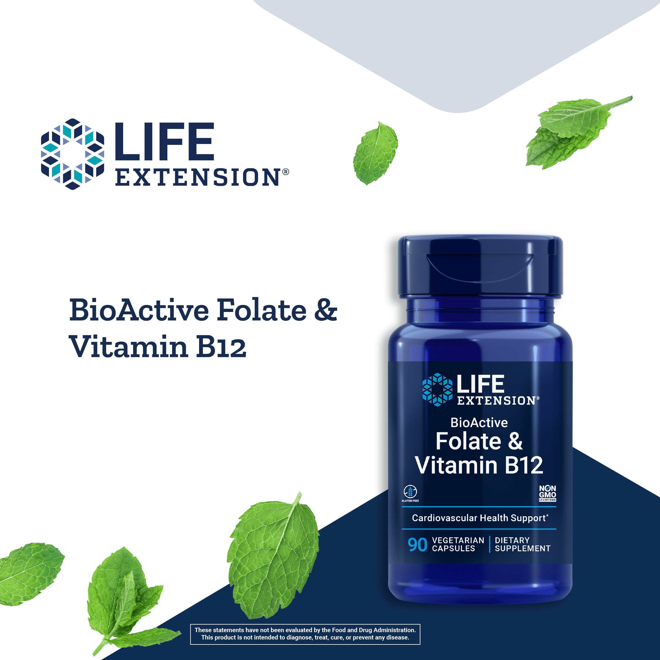 Life Extension BioActive Folate & Vitamin B12 - Promotes Heart, Brain ...