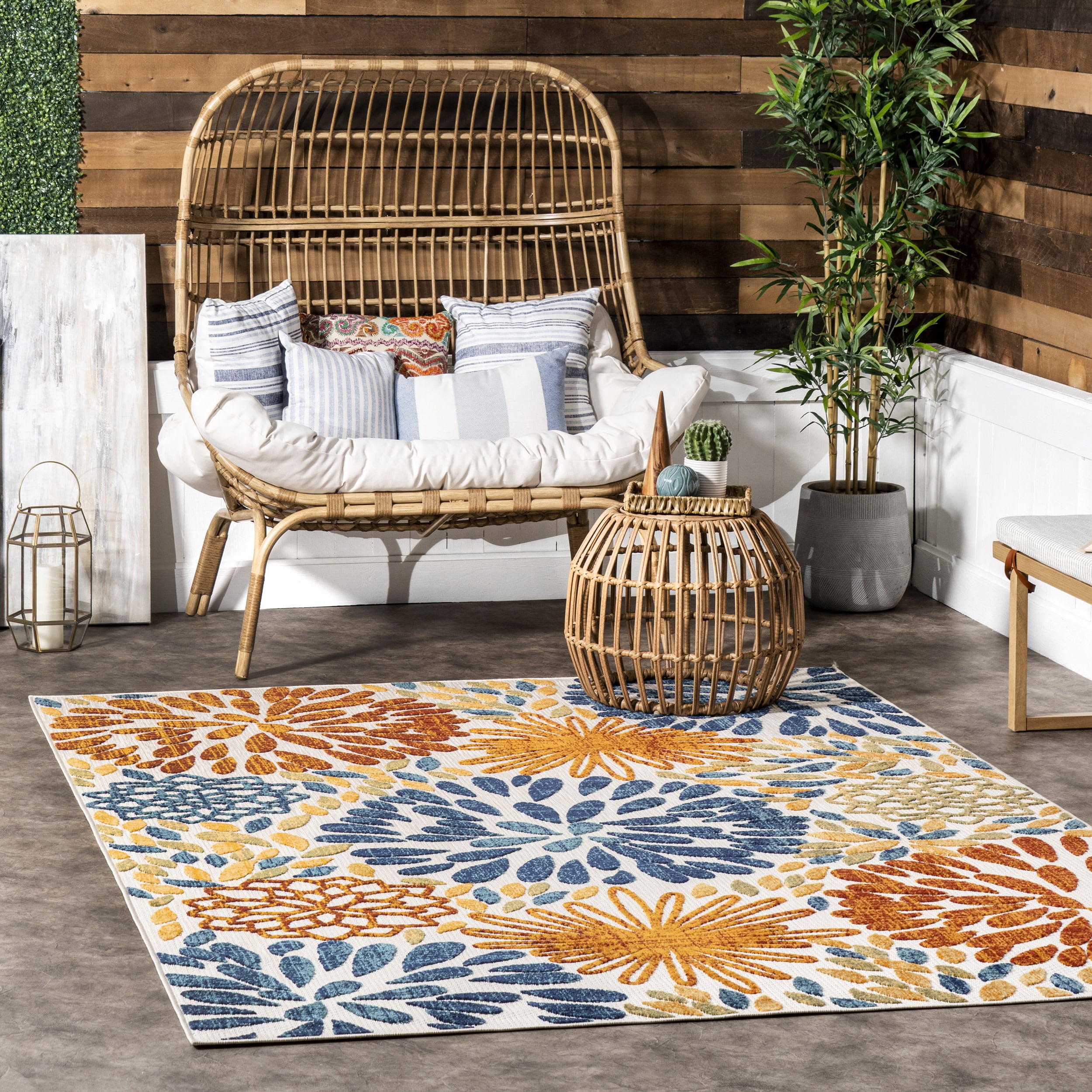 nuLOOM Floret Transitional Indoor/Outdoor Area Rug, 10' x 14', Blue: le ...