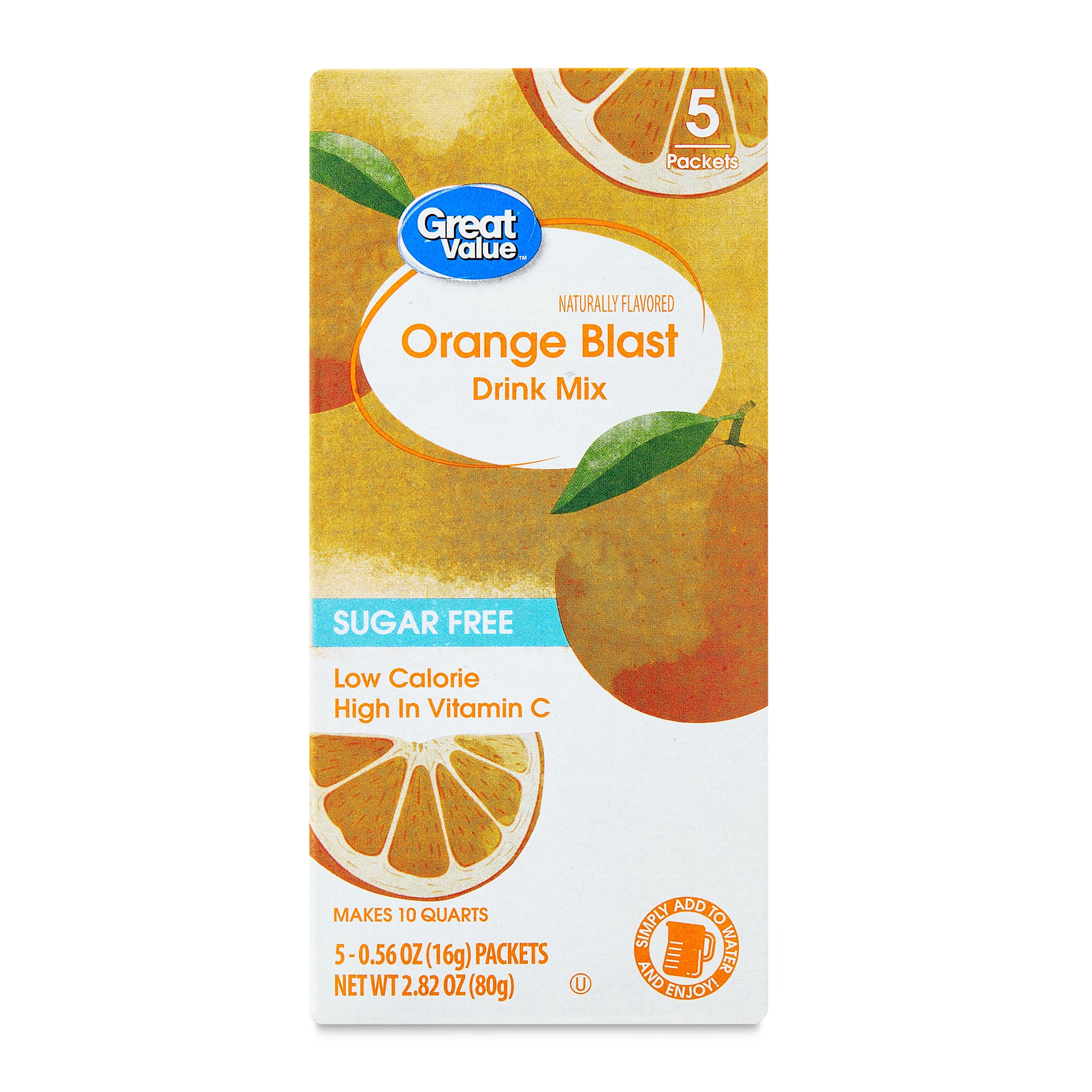 Great Value Sugar-Free Orange Blast Drink Mix Powder, 0.56 oz, 5 Count ...