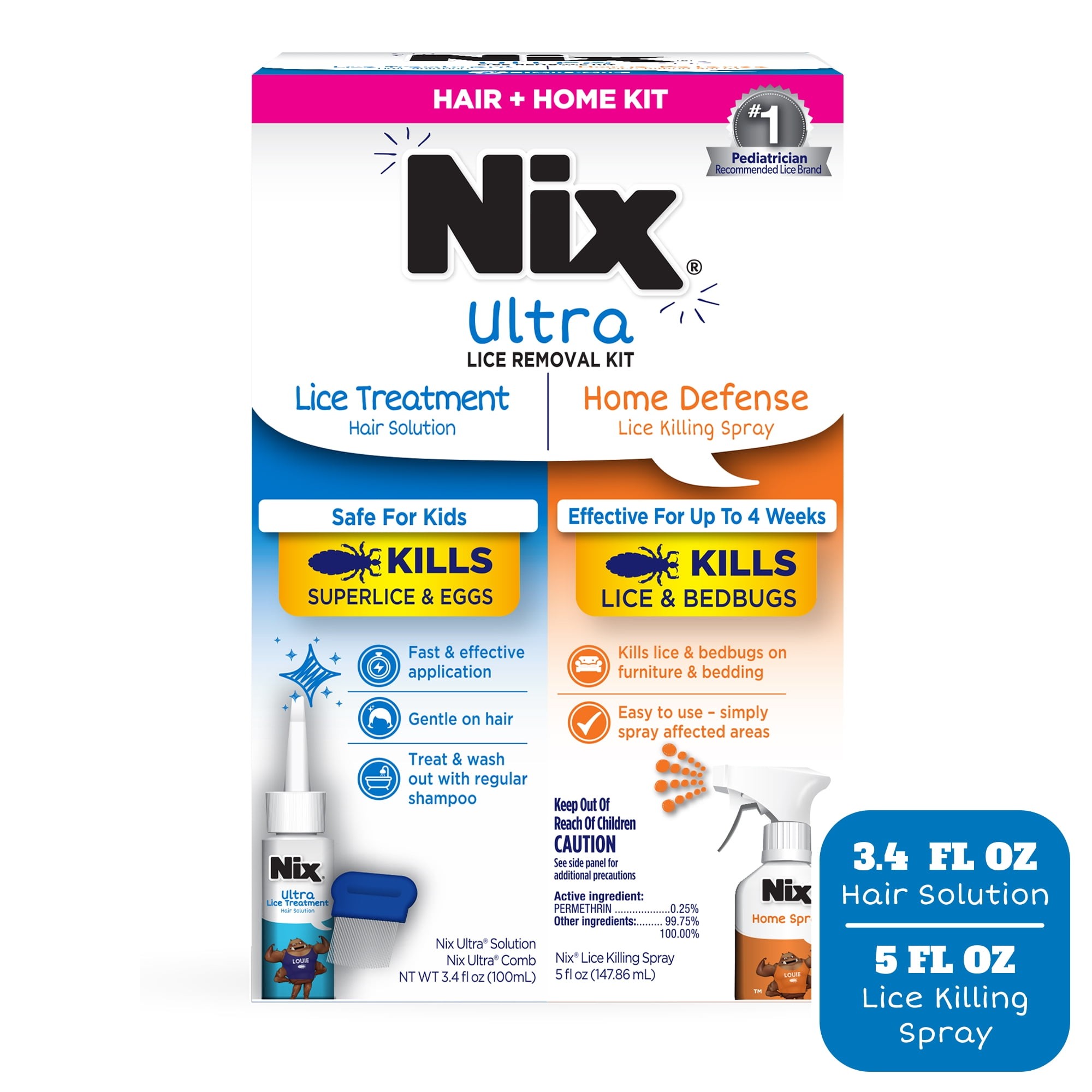 Nix Ultra Lice Removal Kit, 3.4oz Lice Treatment Hair Solution & Comb ...