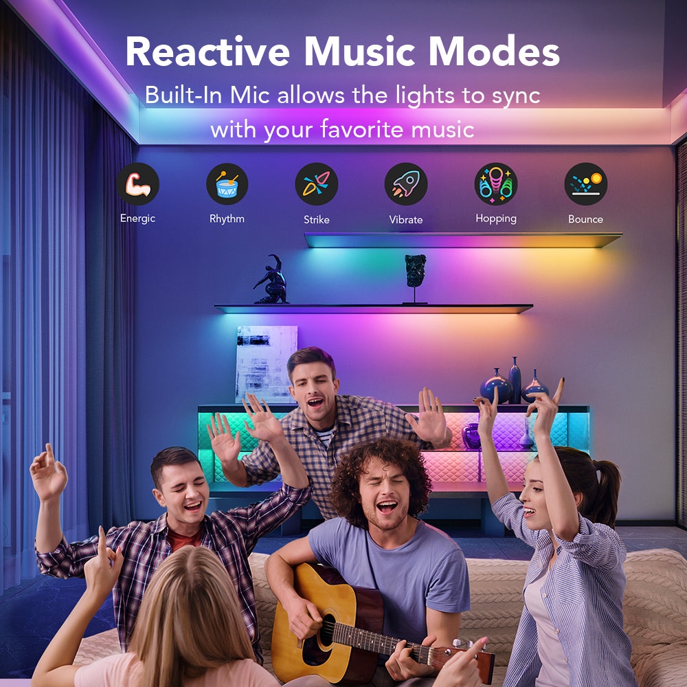 Govee 49.2ft Wi-Fi RGBIC Led Strip Light for Bedroom, Living Room ...