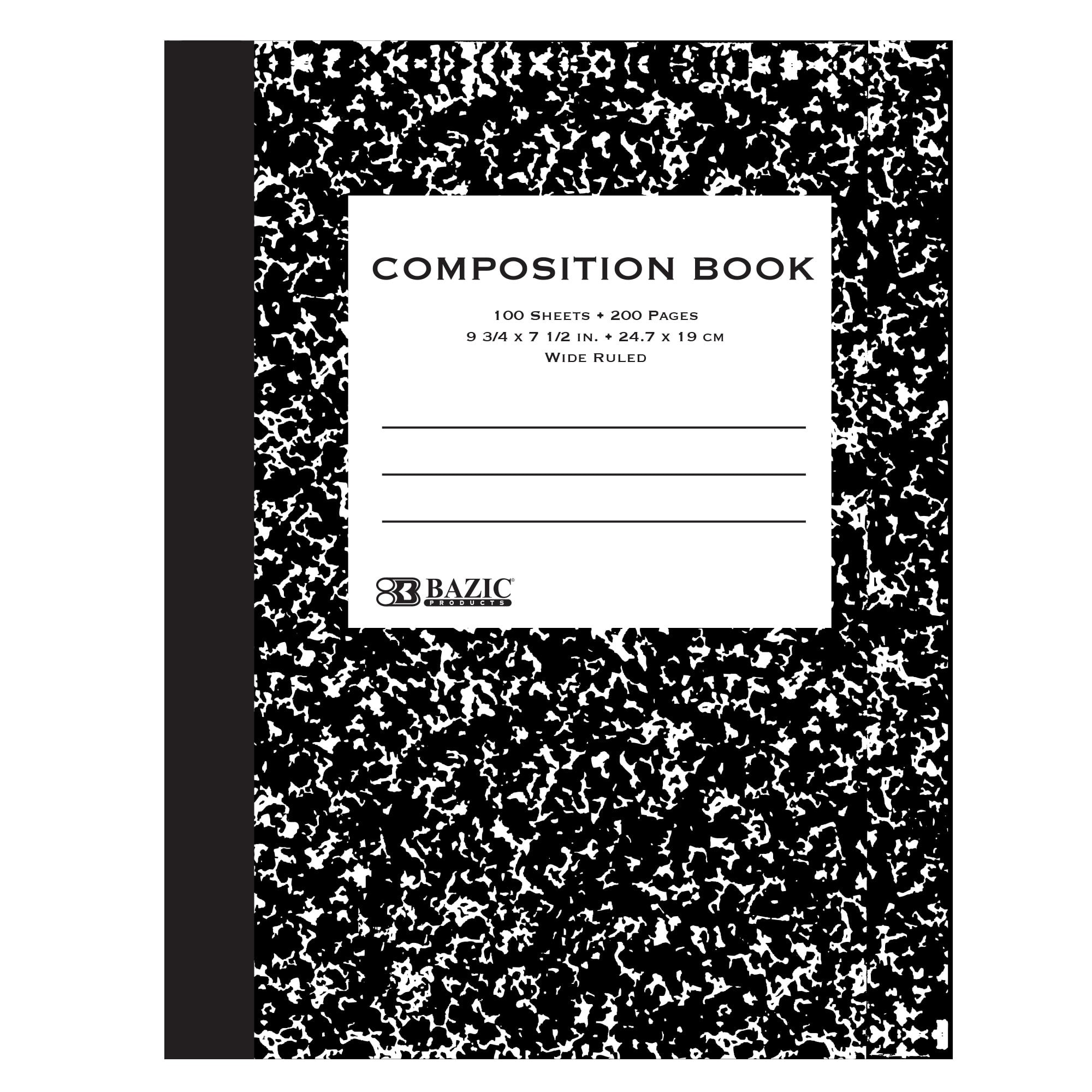 BAZIC Black Marble Composition Book Wide Ruled 100 Sheet, 1-Pack Deals ...