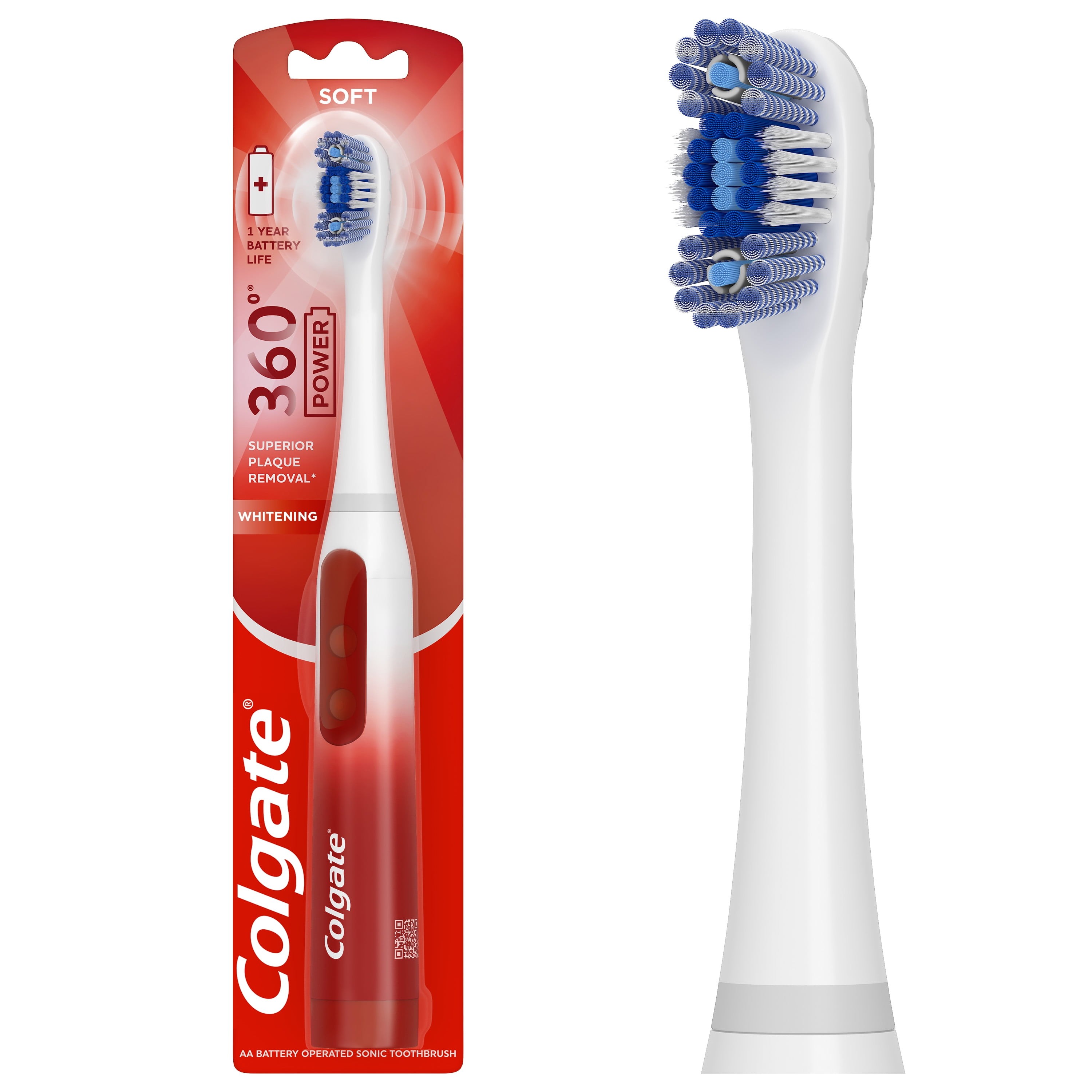 Colgate 360 Power Whitening Battery Operated Toothbrush, Soft, 1 AA ...
