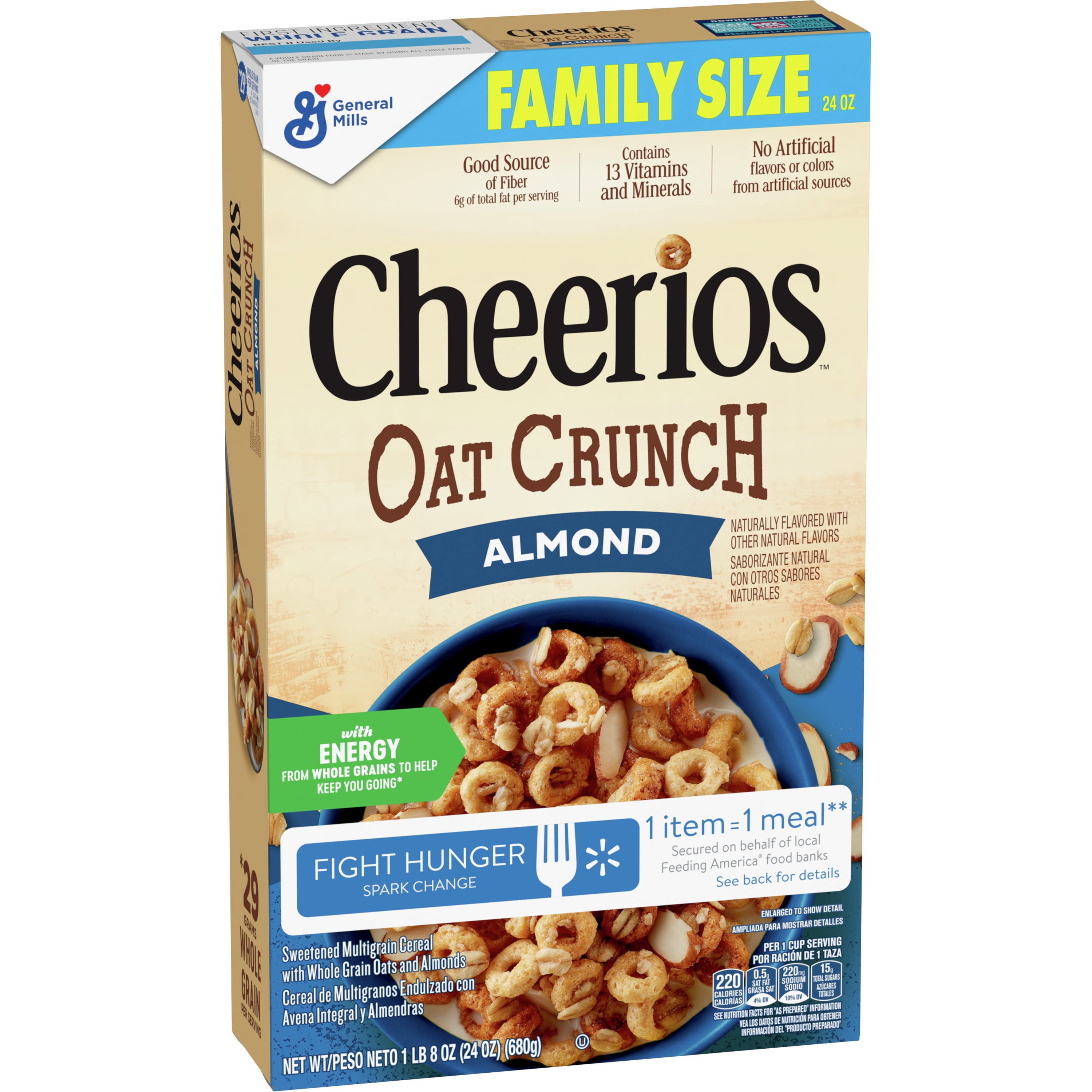 Cheerios Oat Crunch Almond Oat Breakfast Cereal, Family Size, 24 oz ...