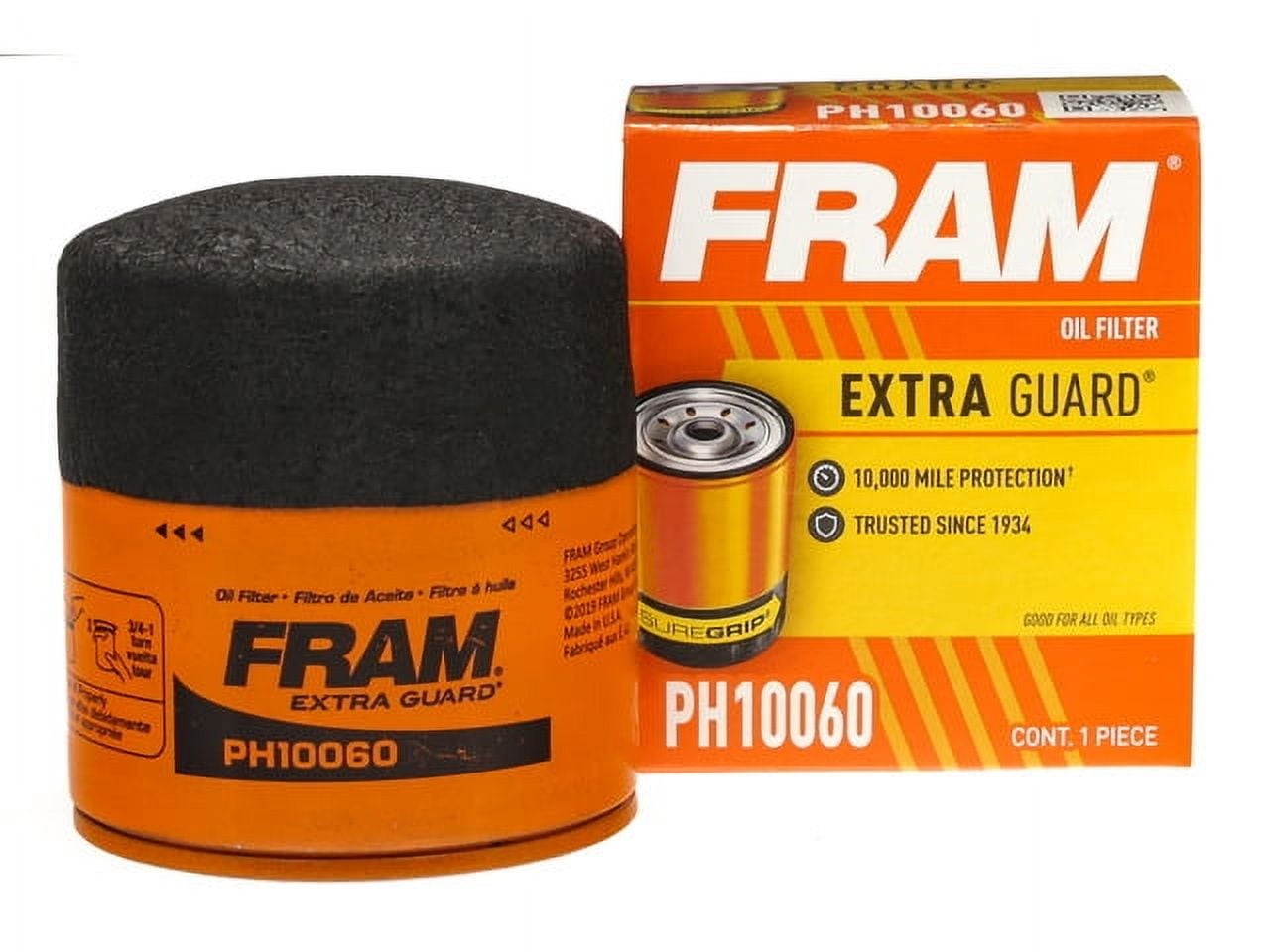 FRAM Extra Guard Oil Filter, PH10060, 10K Miles, Replacement Oil Filter ...
