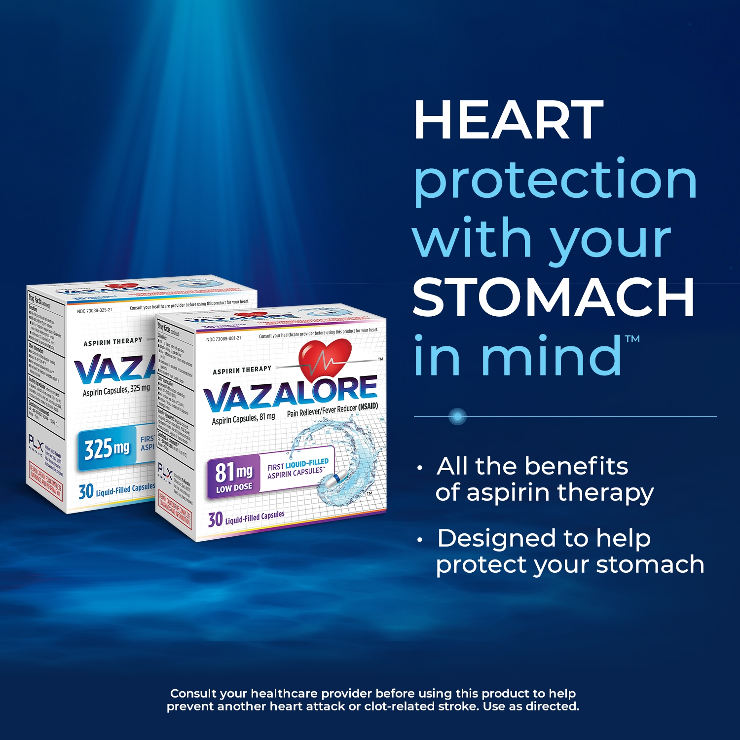 Vazalore Aspirin 81 mg, Adult Aspirin, Liquid-Filled Capsules, Low Dose ...
