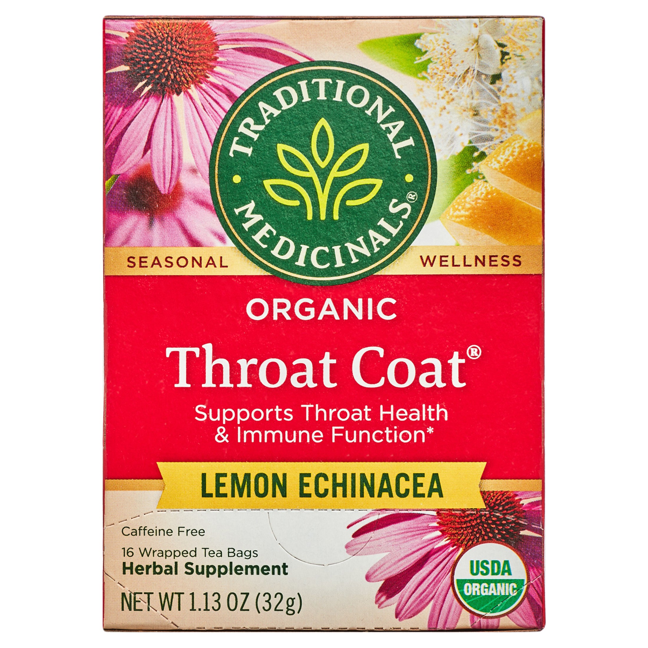 Traditional Medicinals Tea, Organic Throat Coat Lemon Echinacea, Tea ...