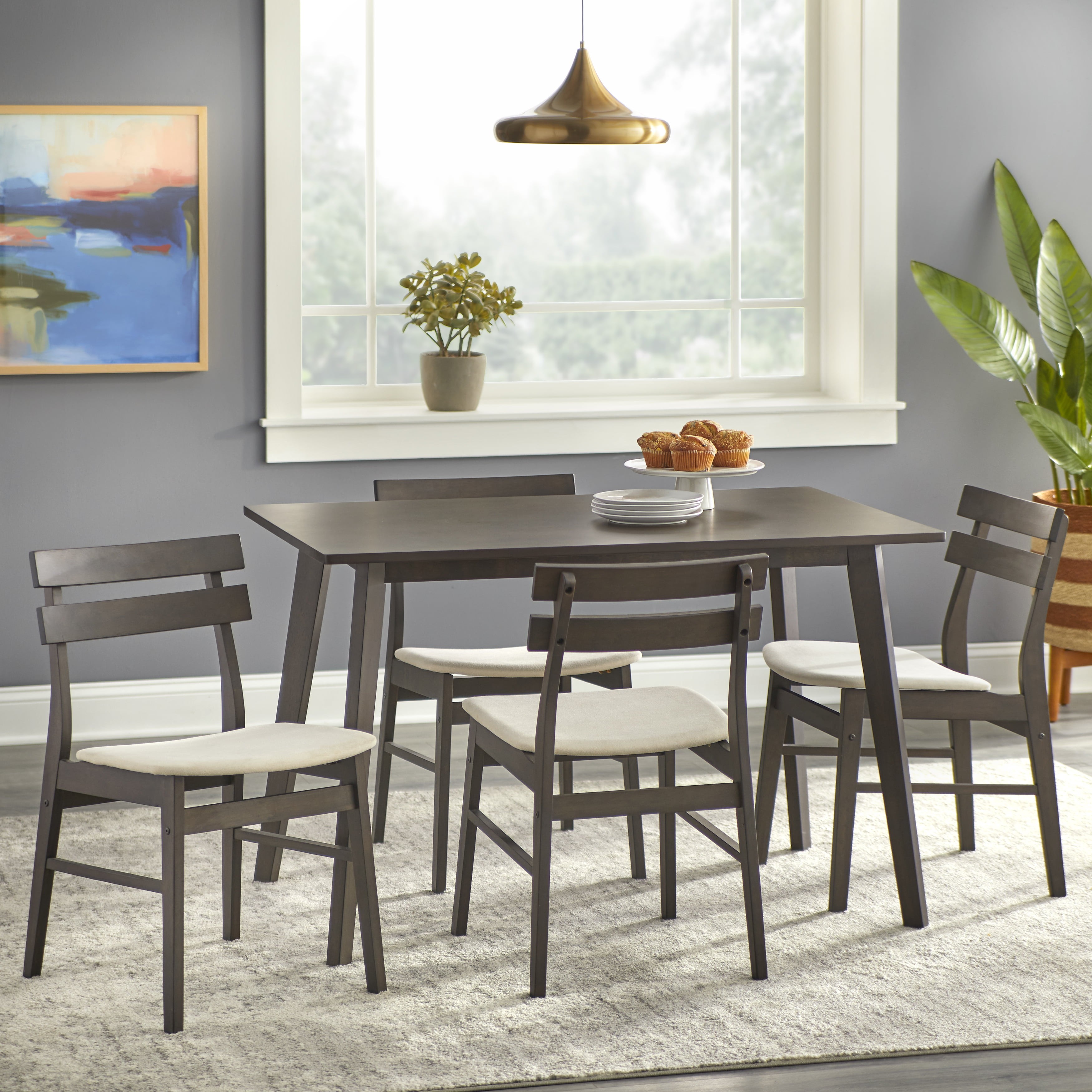 TMS 5 Piece Delvin Rectangular Dining Set, Walnut with Beige Best Deals ...