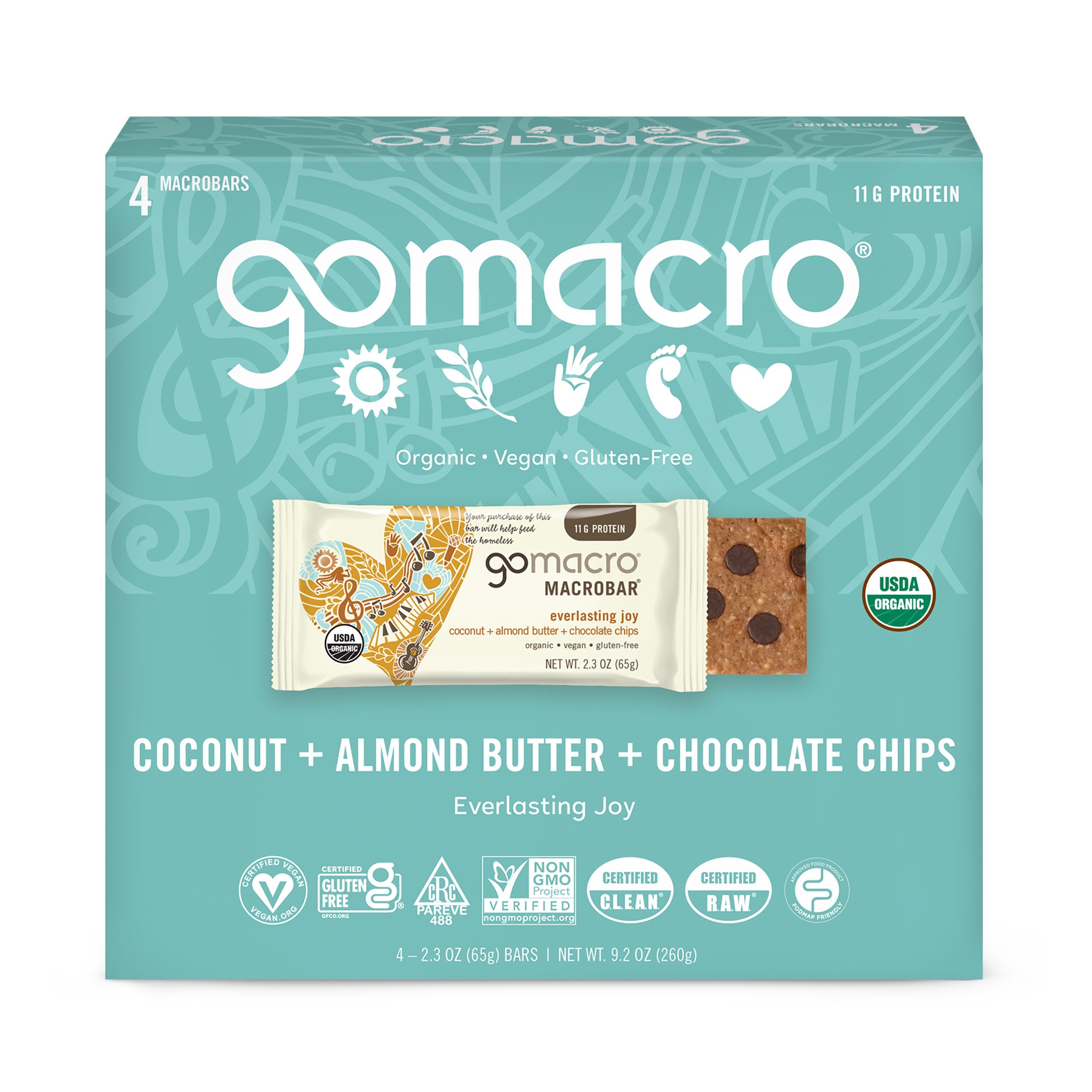 GoMacro MacroBar, Coconut + Almond Butter + Chocolate Chips, Organic ...