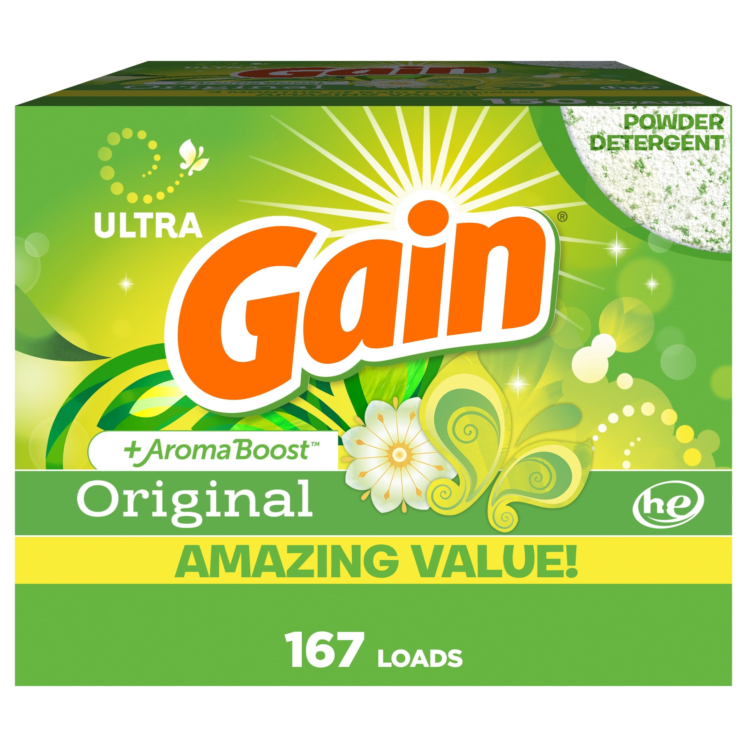 Gain Powder Laundry Detergent, Original Scent, 172 oz, 167 Loads ...