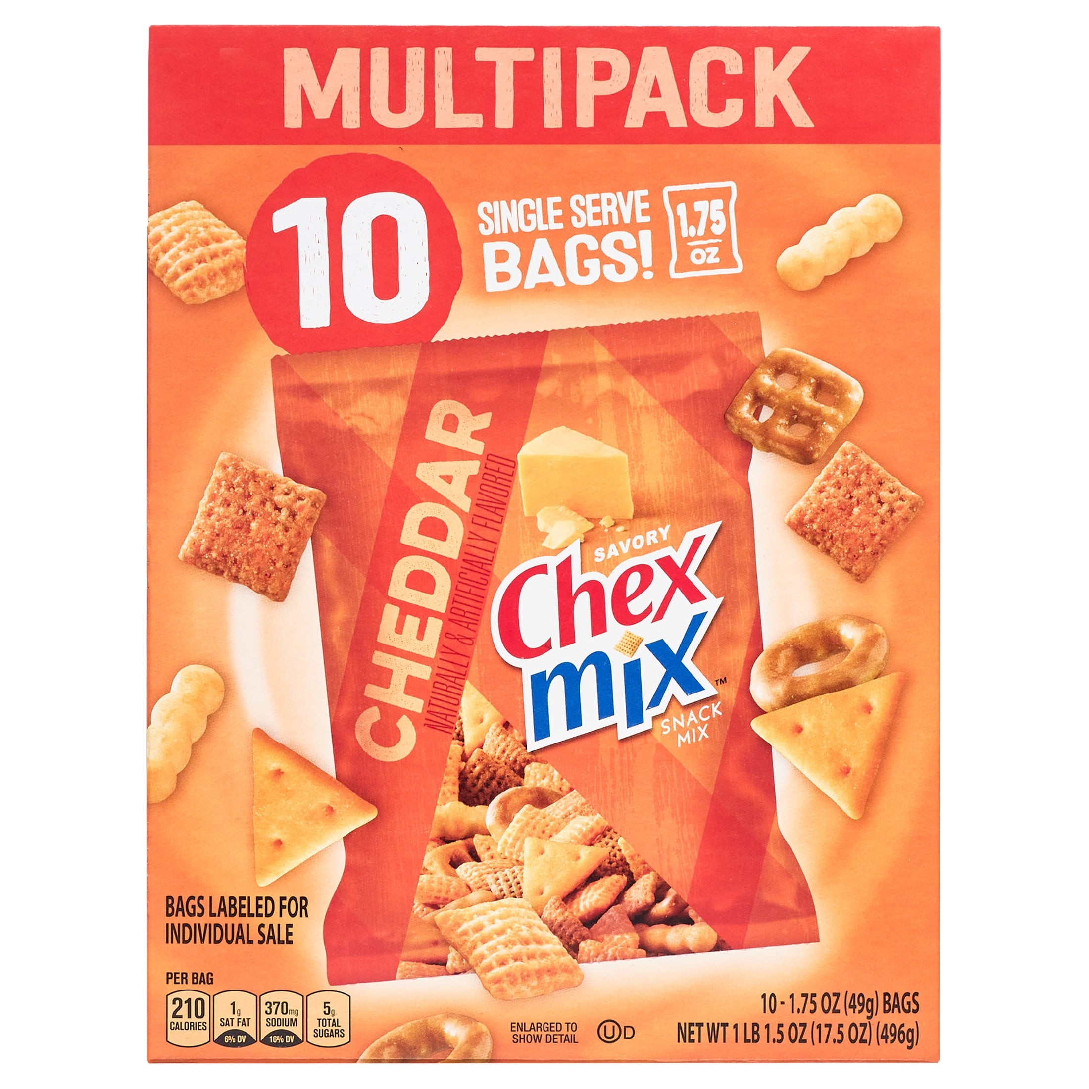 Chex Mix Snack Mix, Cheddar, Savory Snack Bags, Multipack, 1.75 oz, 10 ...