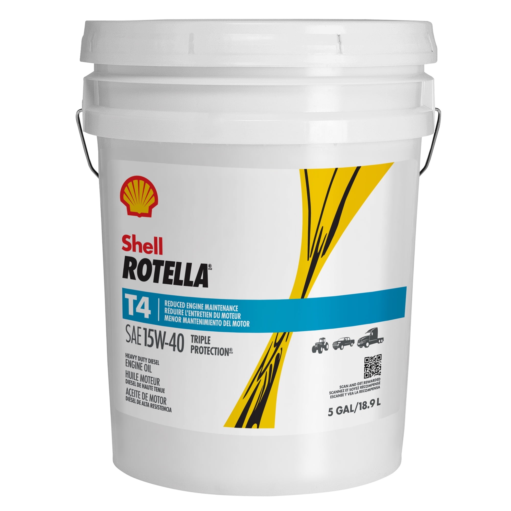 Shell Rotella T4 Triple Protection 15W-40 Diesel Engine Oil, 5 Gallon ...