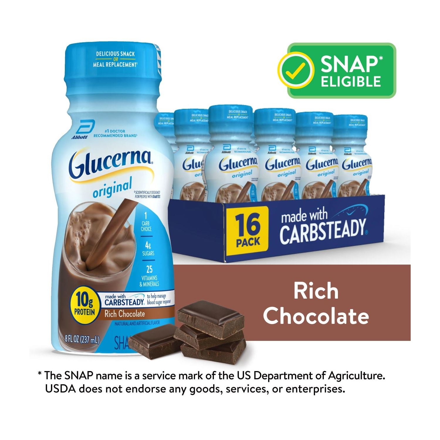 Glucerna Original Diabetic Protein Shake, Rich Chocolate, 8 fl oz ...