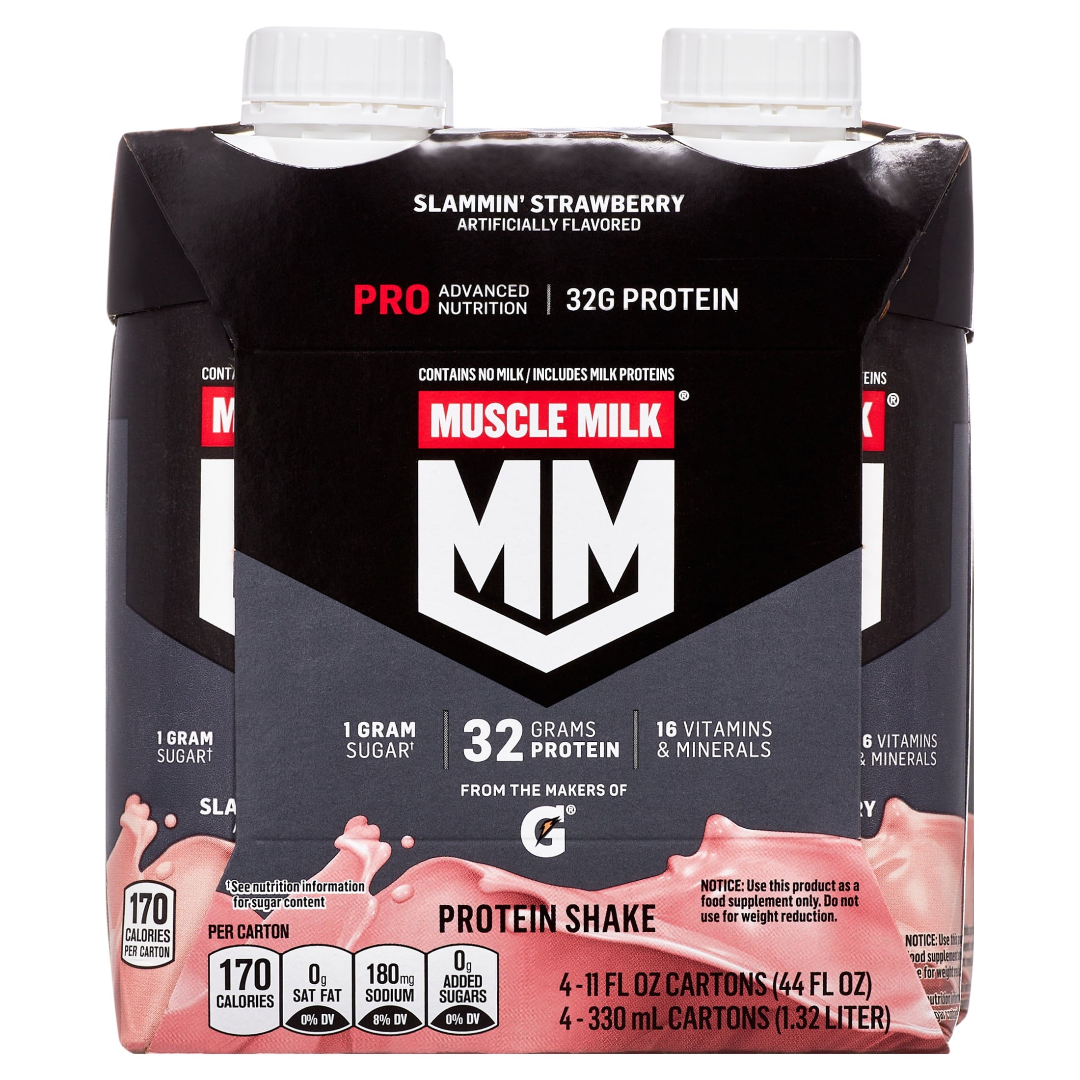 Muscle Milk Pro Protein Shake, Slammin' Strawberry, 11 fl oz, 4 Pack ...