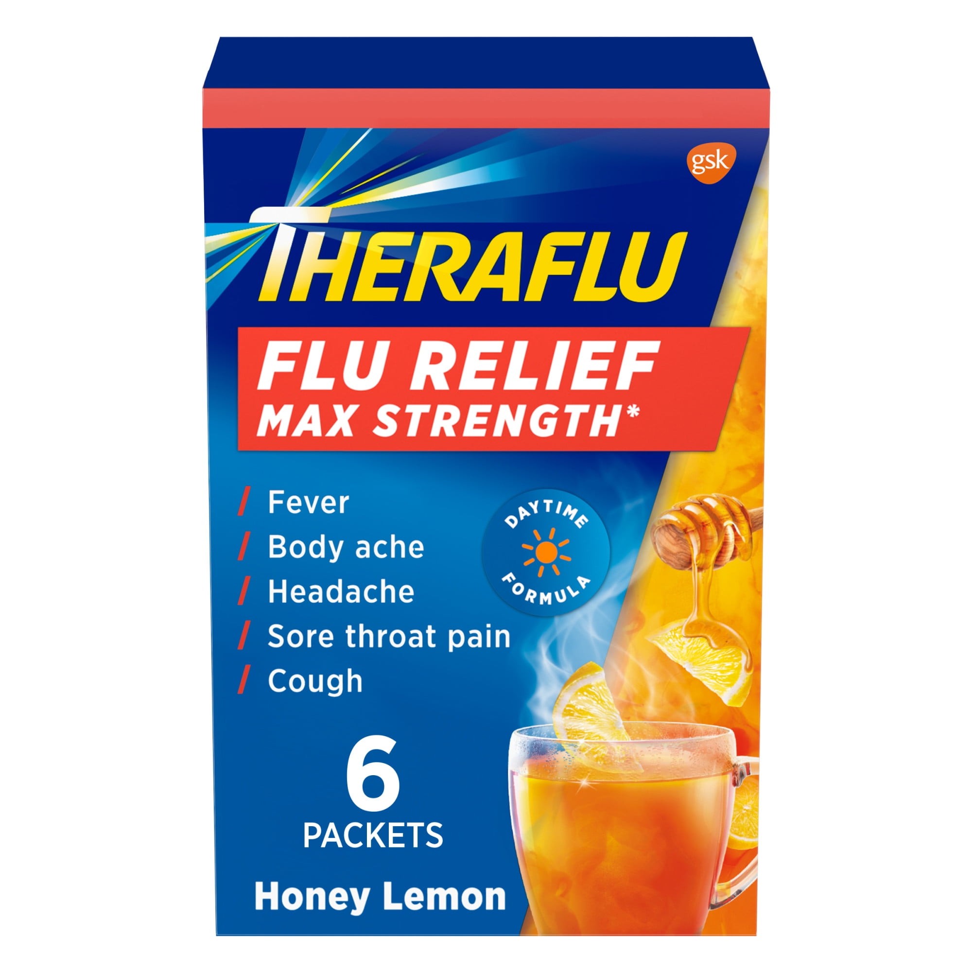 Theraflu Max Strength Cough Cold and Flu Daytime Relief Medicine Powder ...