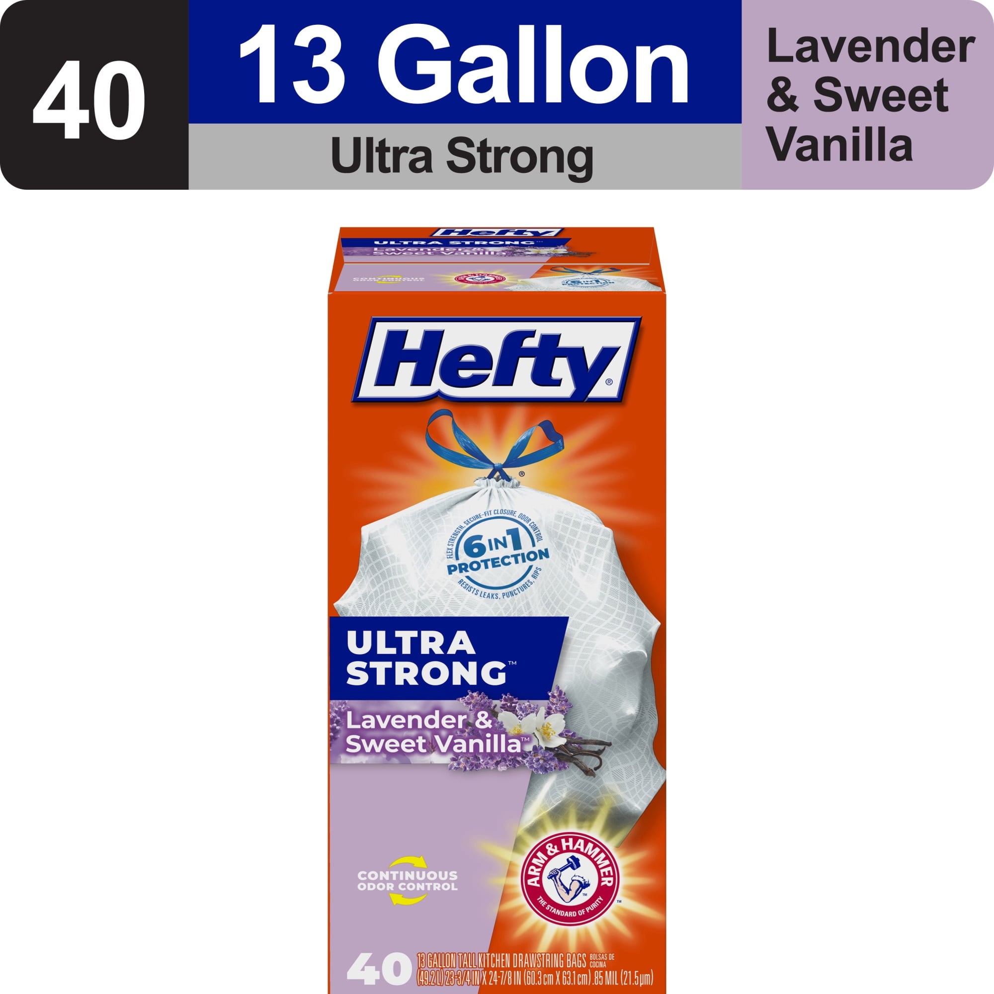 Hefty Ultra Strong 13 gallon Trash Bags, Tall Kitchen Trash Bags, White, Lavender and Sweet ...