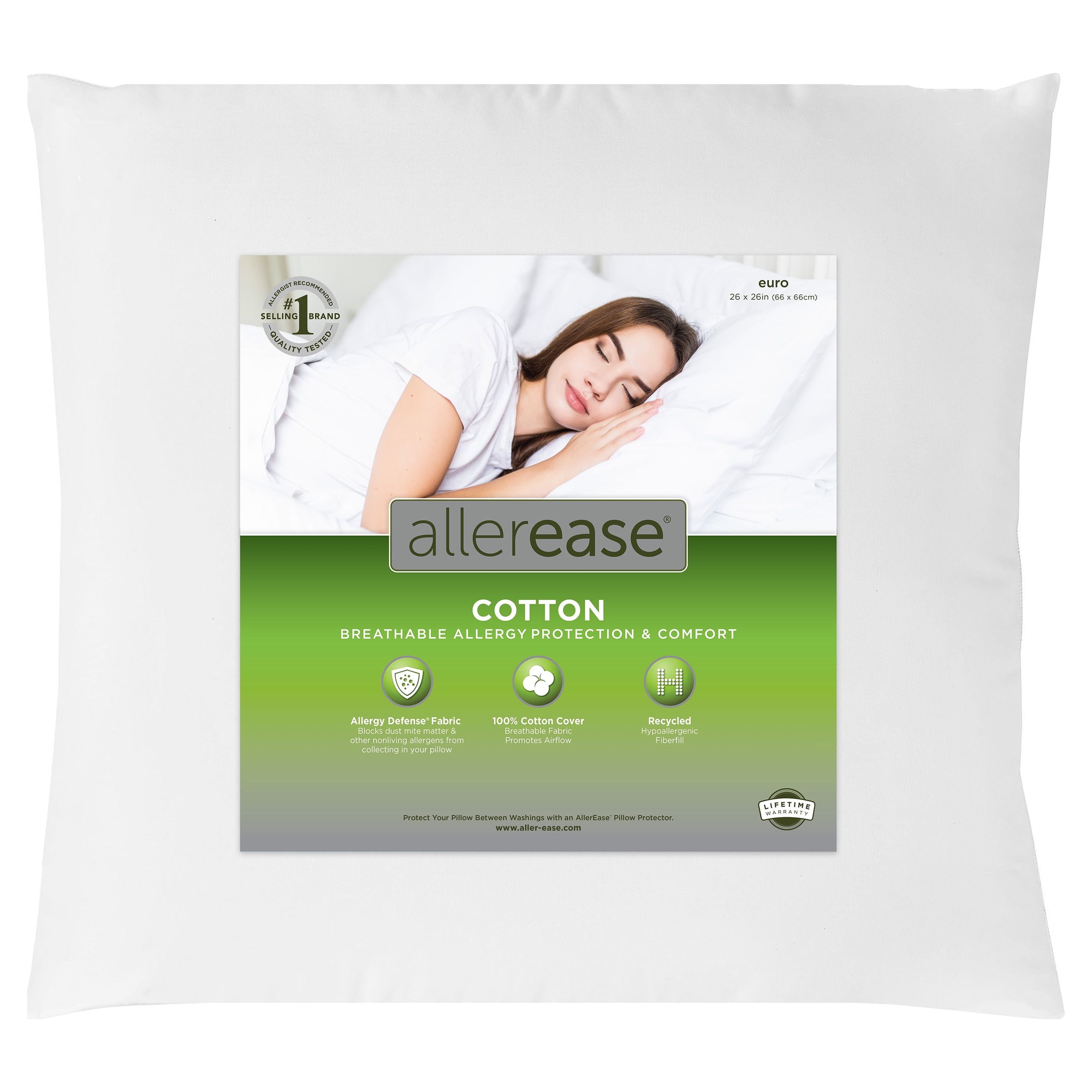 AllerEase Cotton Euro Throw Pillow, 26" x 26", White- Allergy Defense Fabric Deals and Price ...