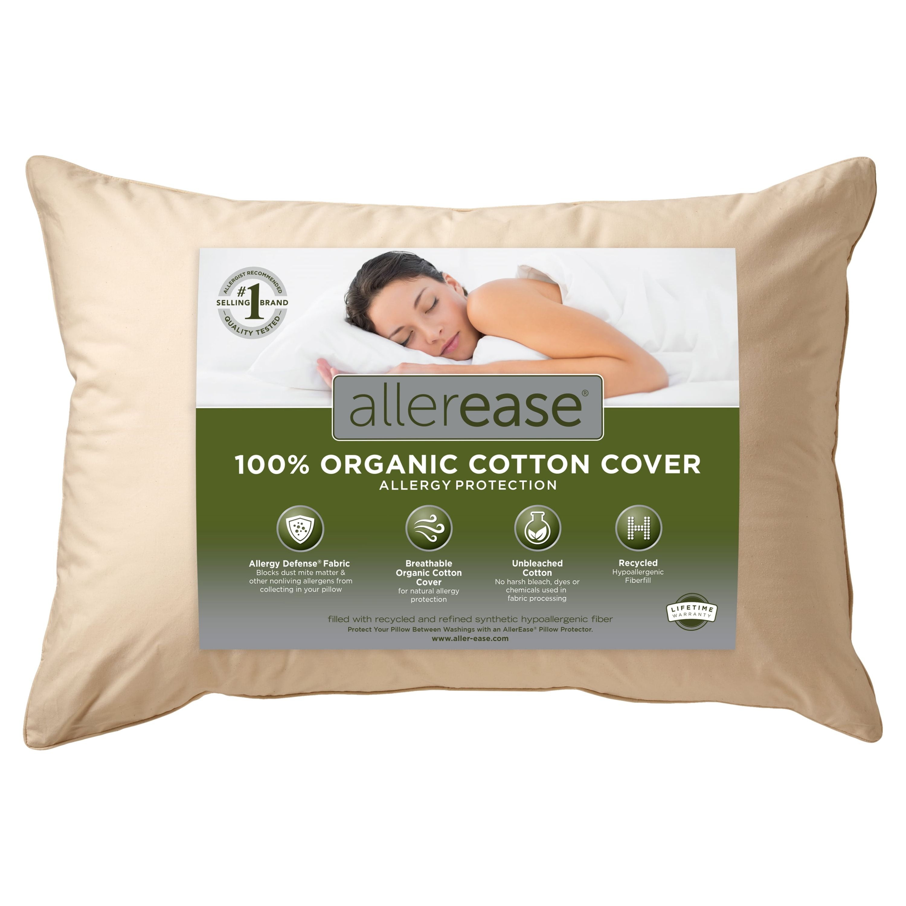 AllerEase Allergy Relief Organic Cotton Cover Allergy Protection Pillow Best Deals and Price ...
