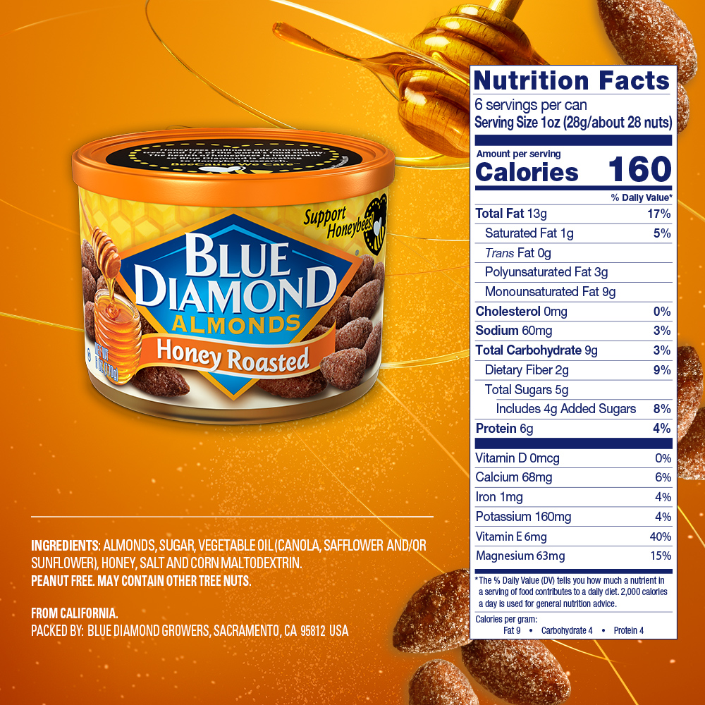 Blue Diamond Honey Roasted Almonds Canister, 6 oz Meilleures offres et ...