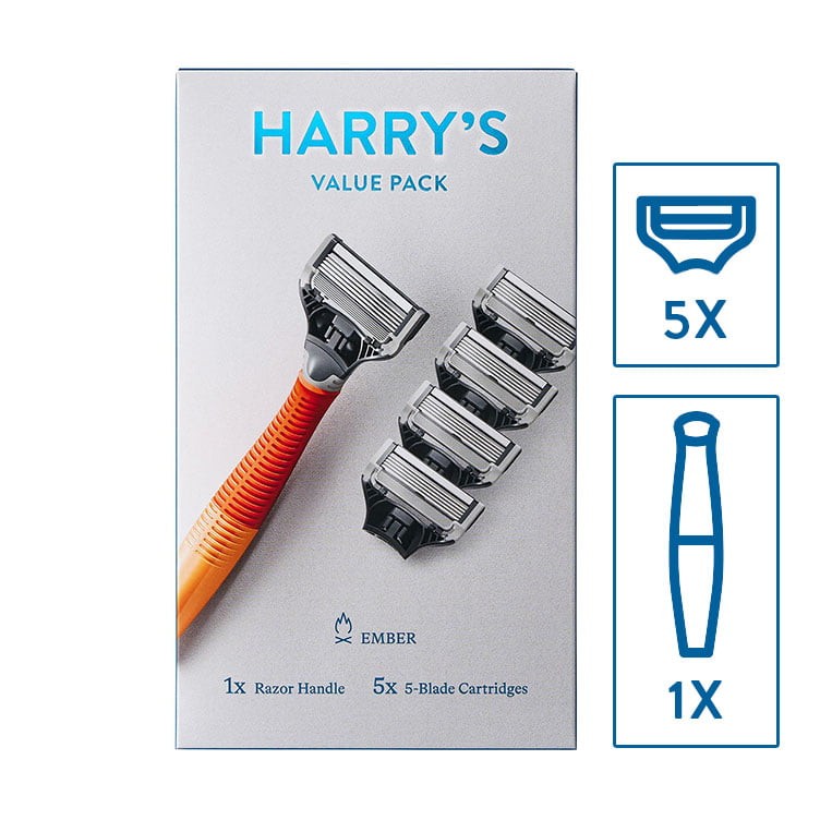 Harry's Men's Razor Multipack: 1 Razor Handle + 5 Razor Blade Cartridges, Ember Orange Best ...