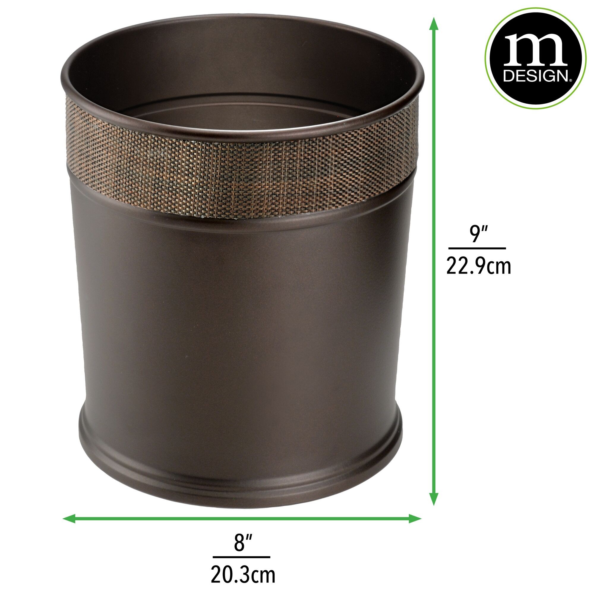 mDesign Decorative Round Small Trash Can Wastebasket, Garbage Container ...