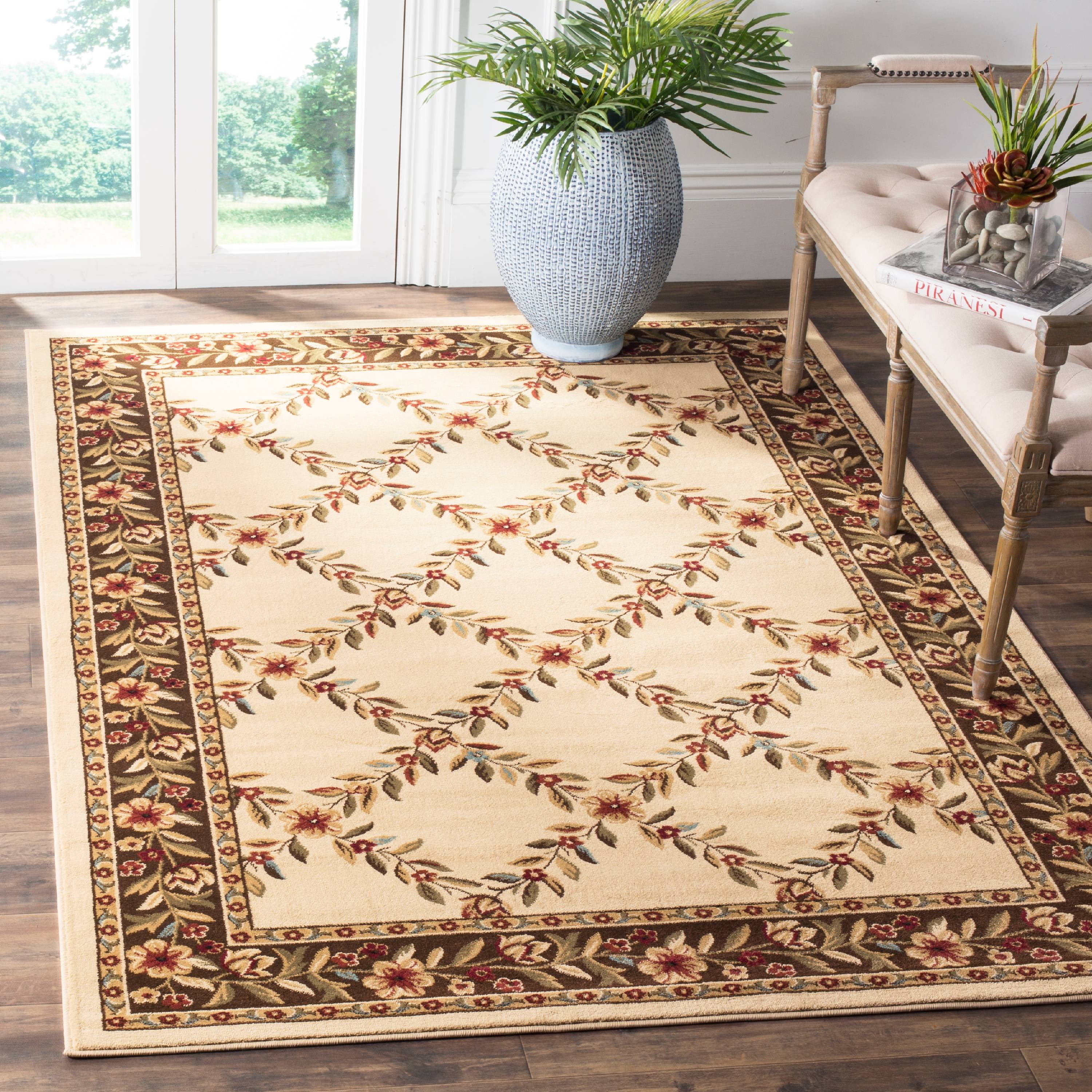 SAFAVIEH Lyndhurst Marshall Floral Border Area Rug Ivory Brown 5 3 x 7 ...