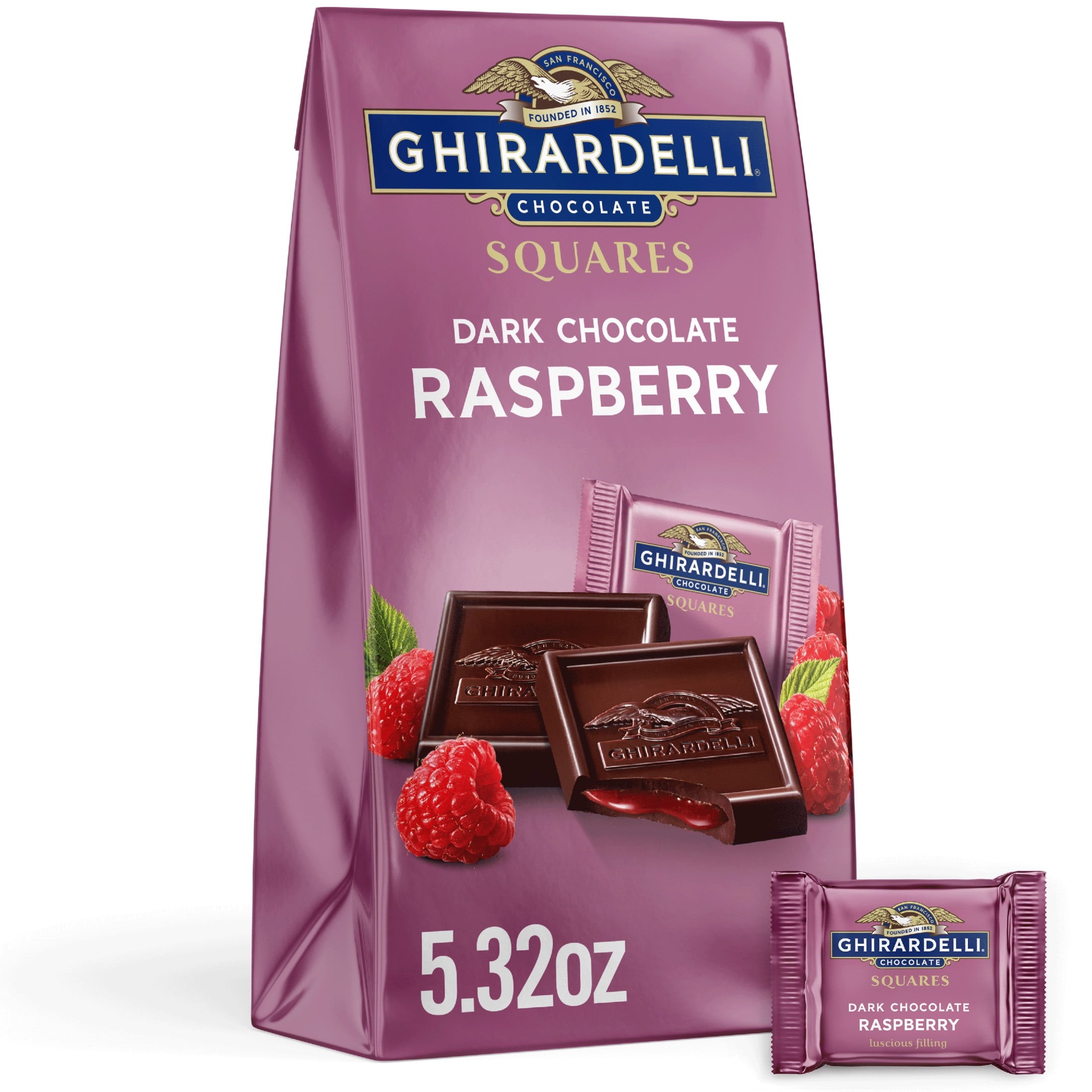 GHIRARDELLI Dark Chocolate Candy SQUARES with Raspberry Filling, 5.32 ...