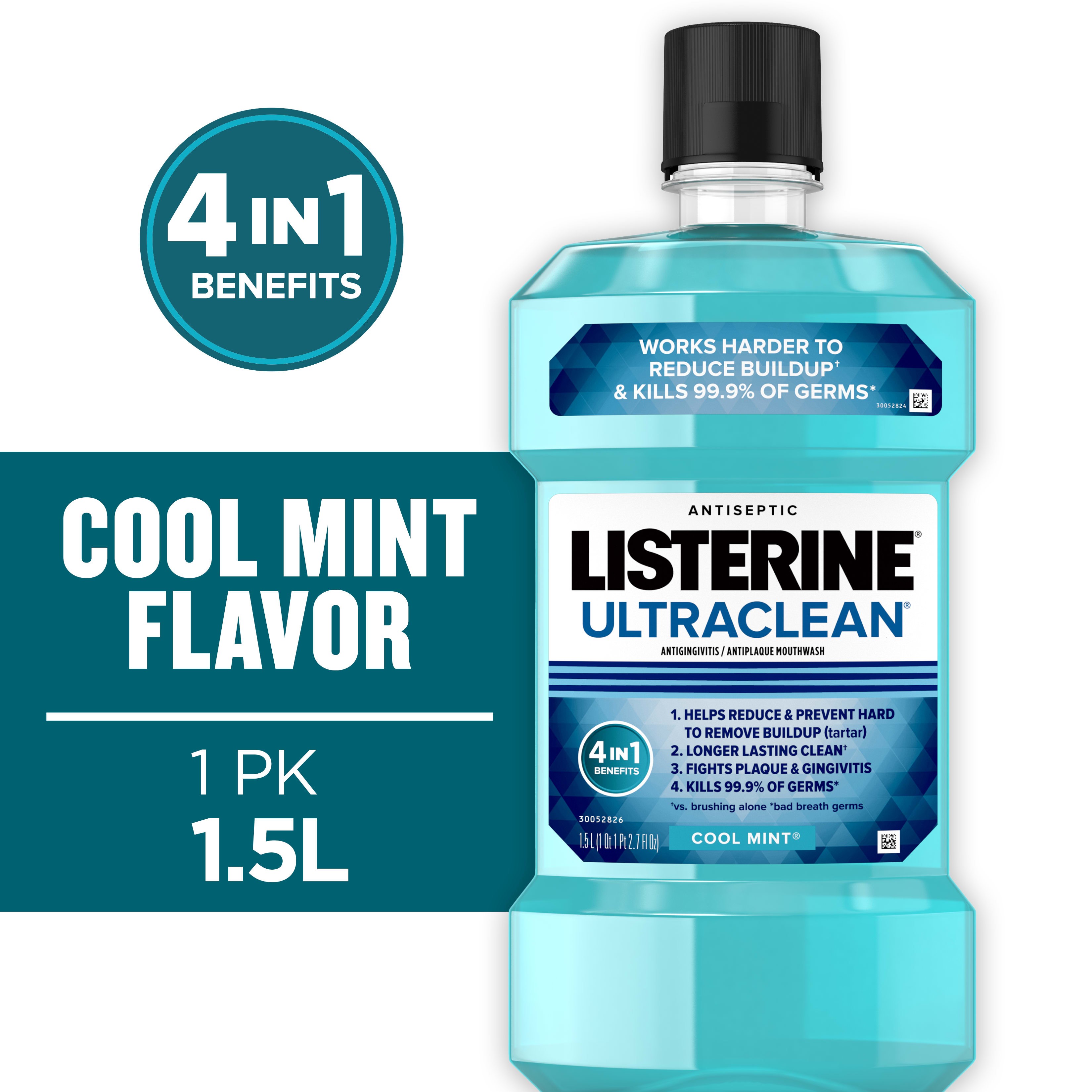 Listerine Ultraclean Antiseptic Gingivitis Mouthwash, Cool Mint, 1.5 L ...