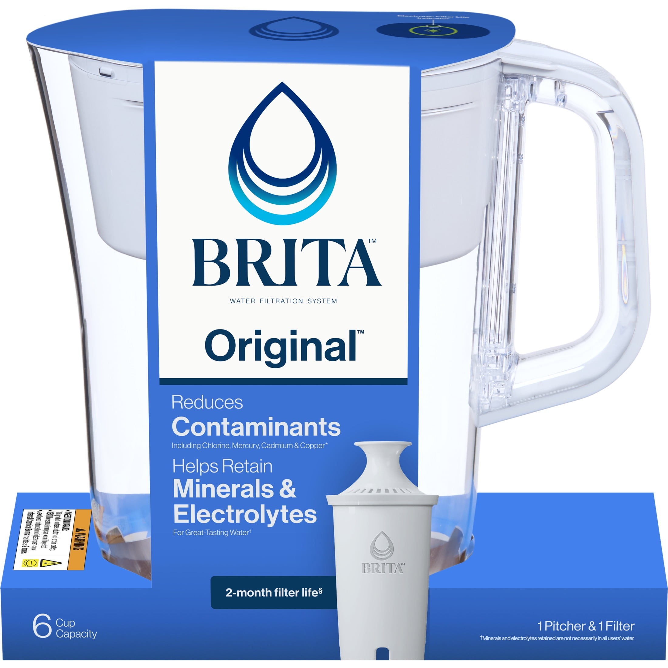 Brita Small 6 Cup Bright White Denali Water Filter Pitcher with 1 Brita ...