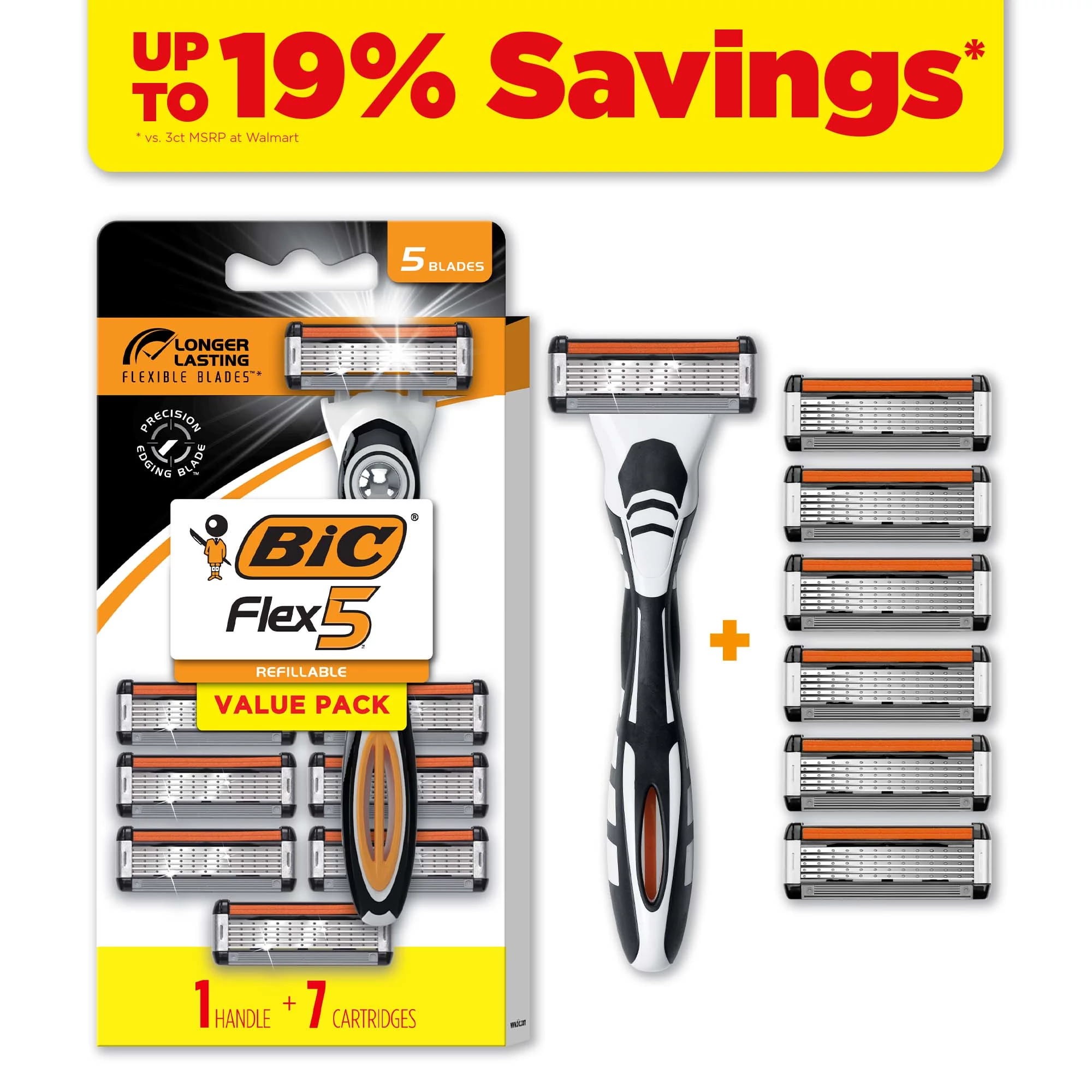 BIC Flex 5 Refillable Men's Razors, 1 Handle and 7 Cartridges With 5 ...