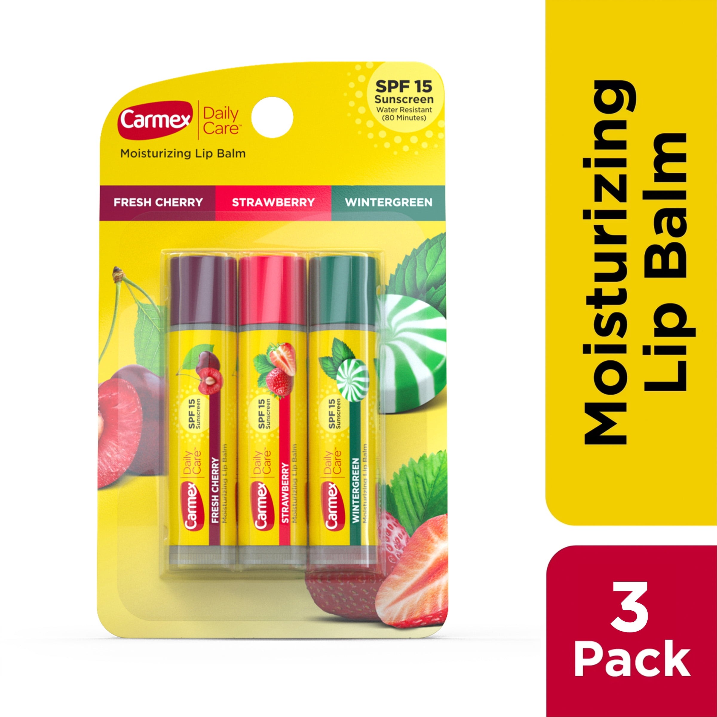 Carmex Daily Care Moisturizing Lip Balm Sticks, SPF 15, Multi-Flavor ...
