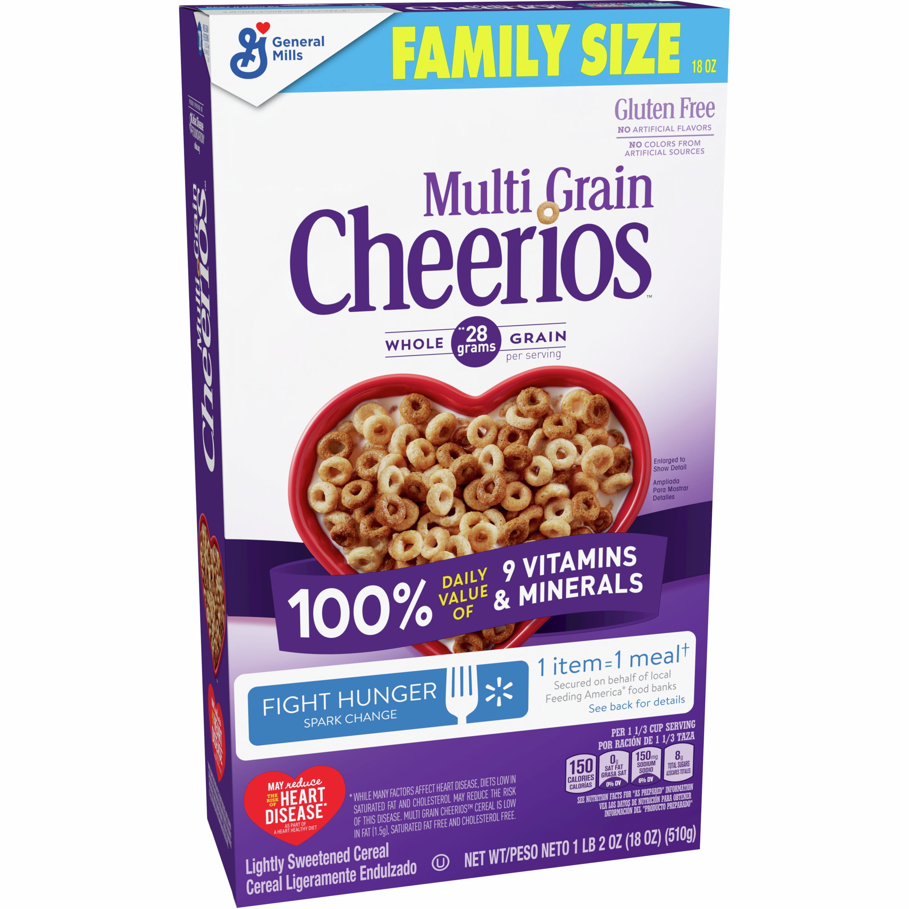 Multi Grain Cheerios Heart Healthy Cereal, 18 OZ Family Size Cereal Box ...