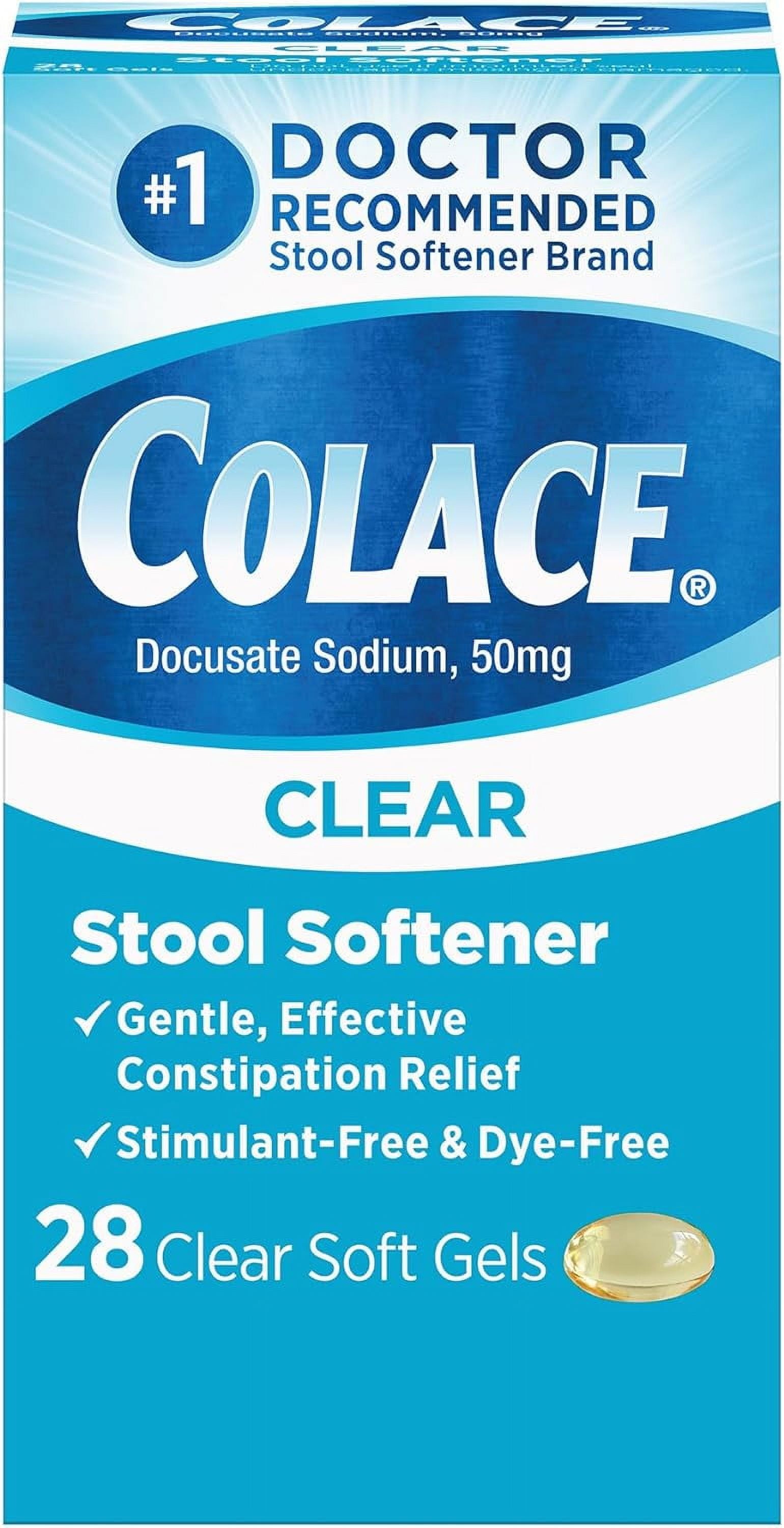 Colace Clear Stool Softener Soft Gel Capsules Constipation Relief 50mg ...