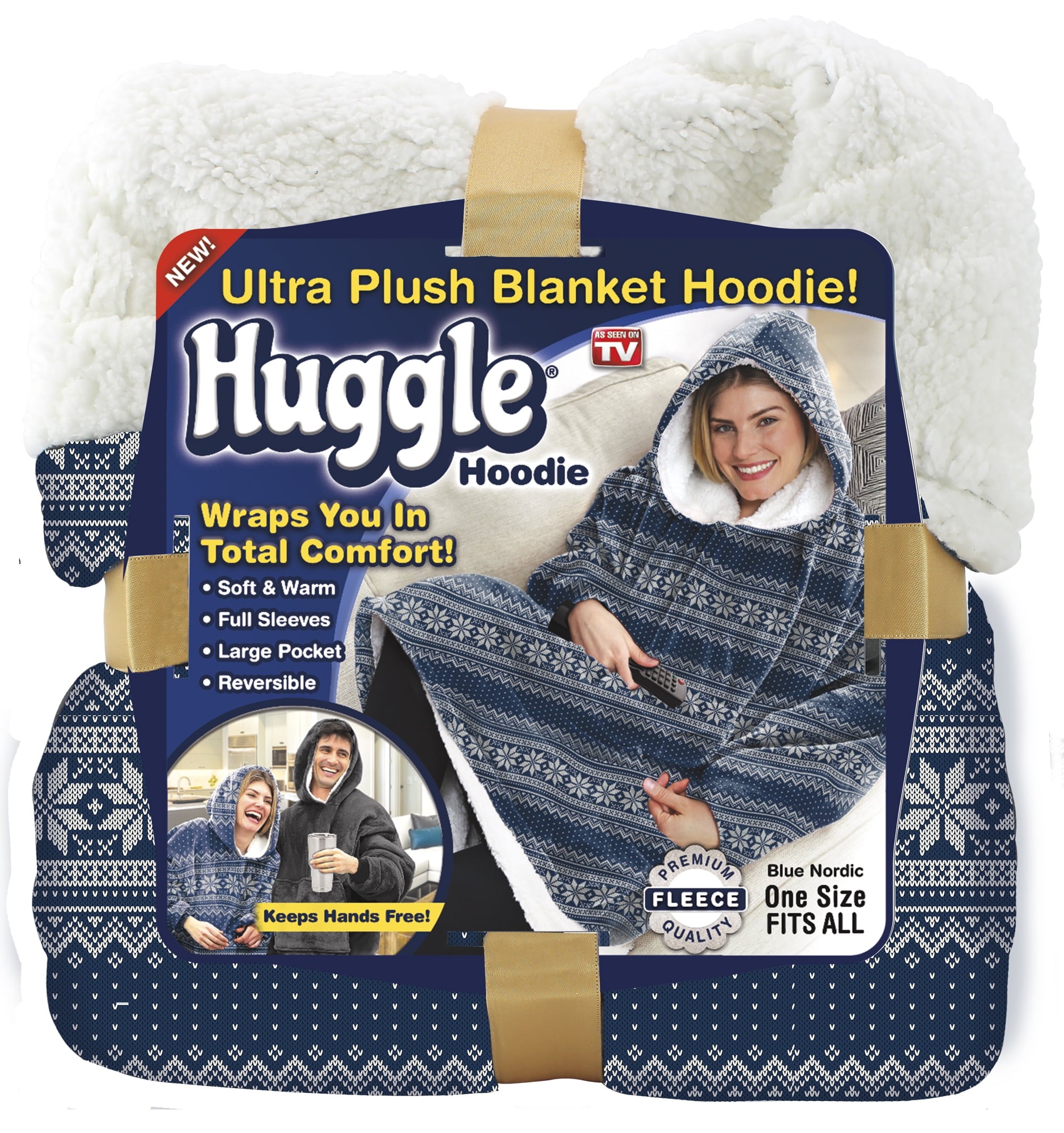 Huggle Blanket Hoodie, Ultra Plush, Unisex Wearable Blanket, Blue ...