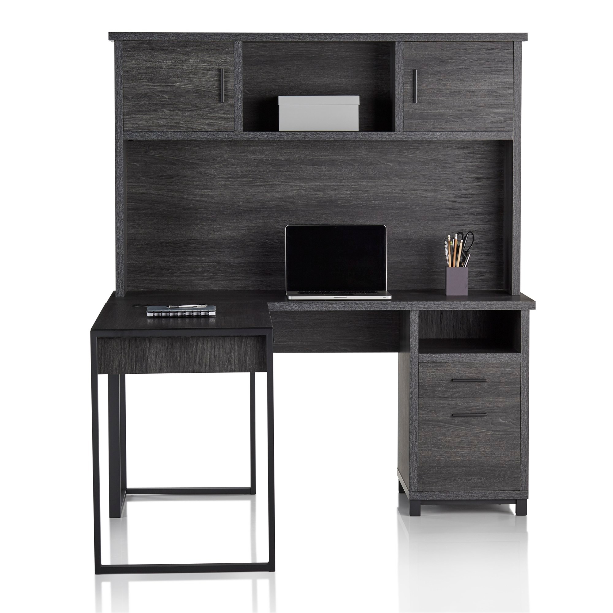 Realspace® DeJori 59"W L-Shape Corner Desk With Hutch, Charcoal Best ...