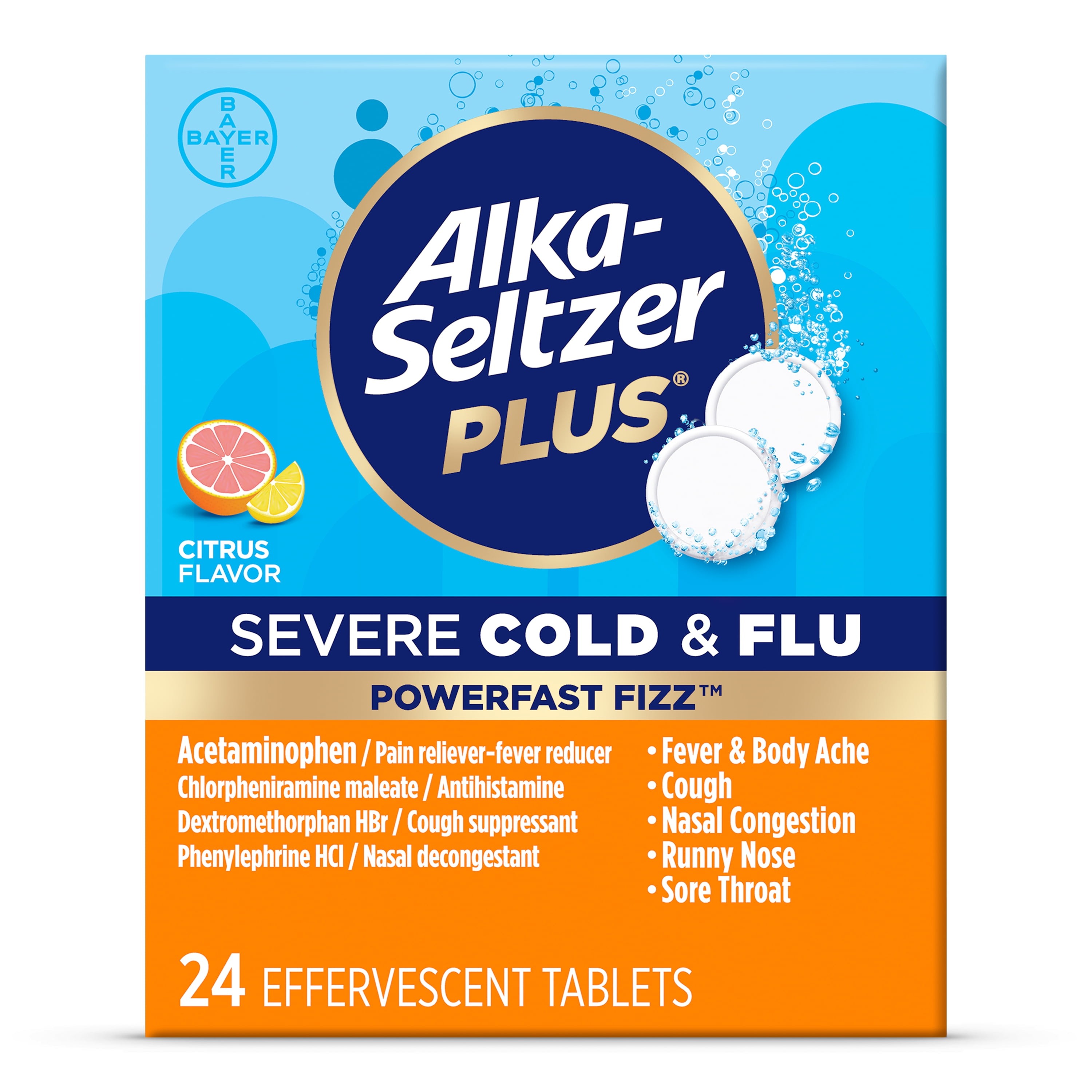 Alka-Seltzer Plus Powerfast Fizz Severe Cold & Flu Medicine, Citrus ...