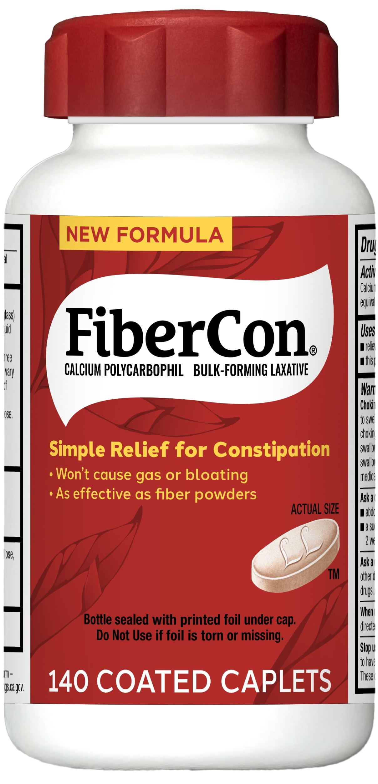 FiberCon Fiber Therapy Coated Caplets, Constipation Relief with No Gas ...