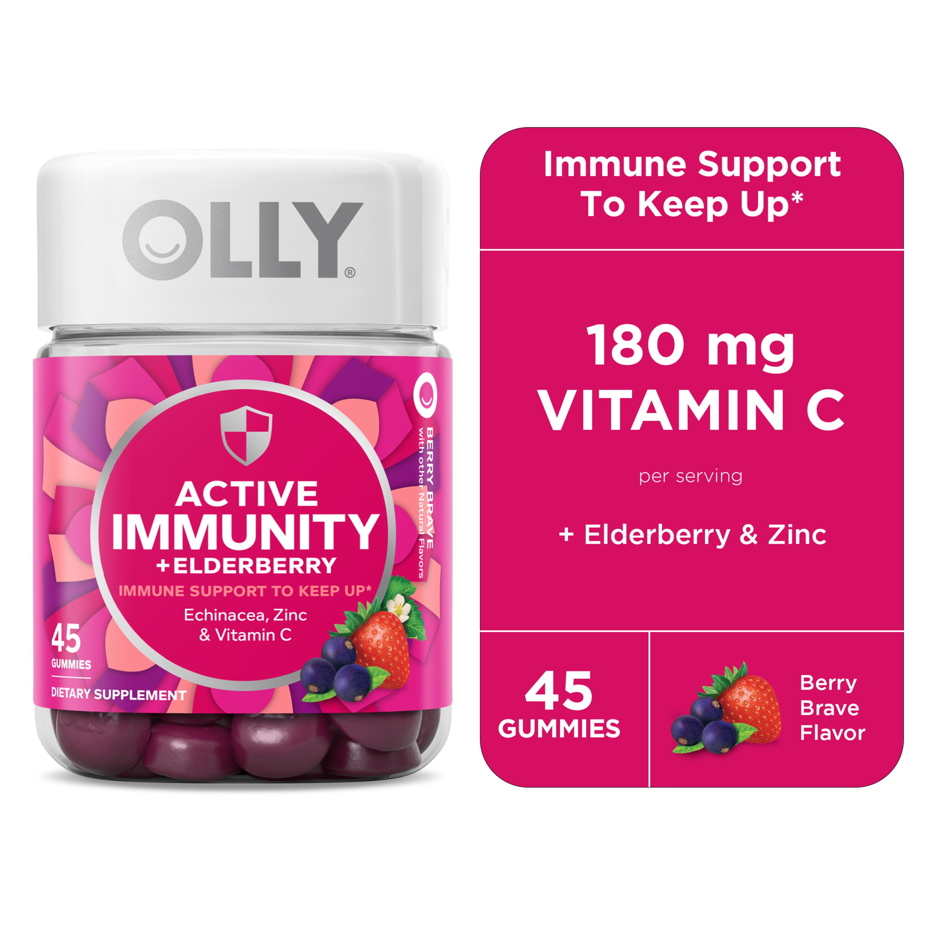 OLLY Immunity Gummy, Immune Support, Elderberry, Zinc, Vitamin C, 45 Ct ...