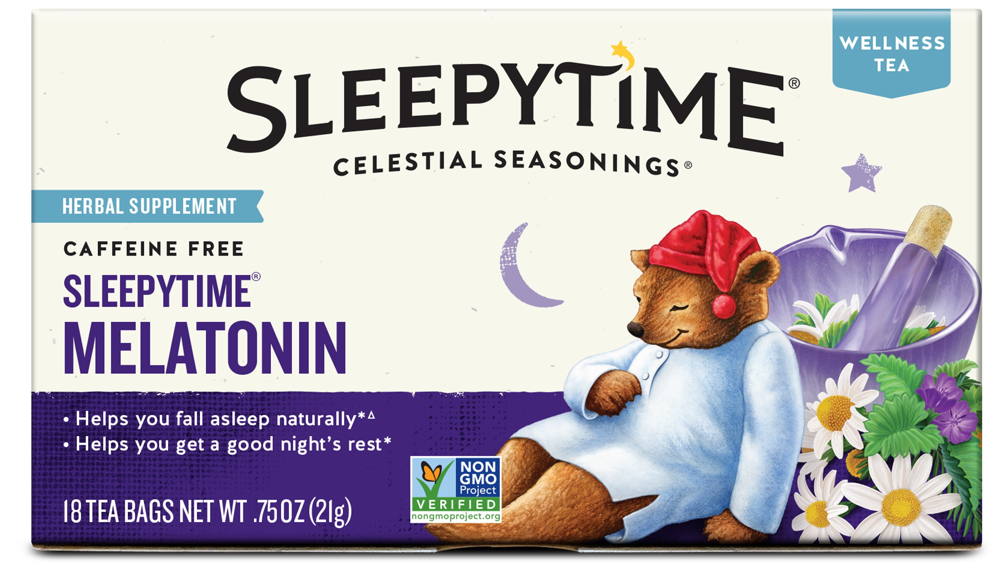 Celestial Seasonings Sleepytime Melatonin, Herbal Wellness Tea Bags, 18 ...