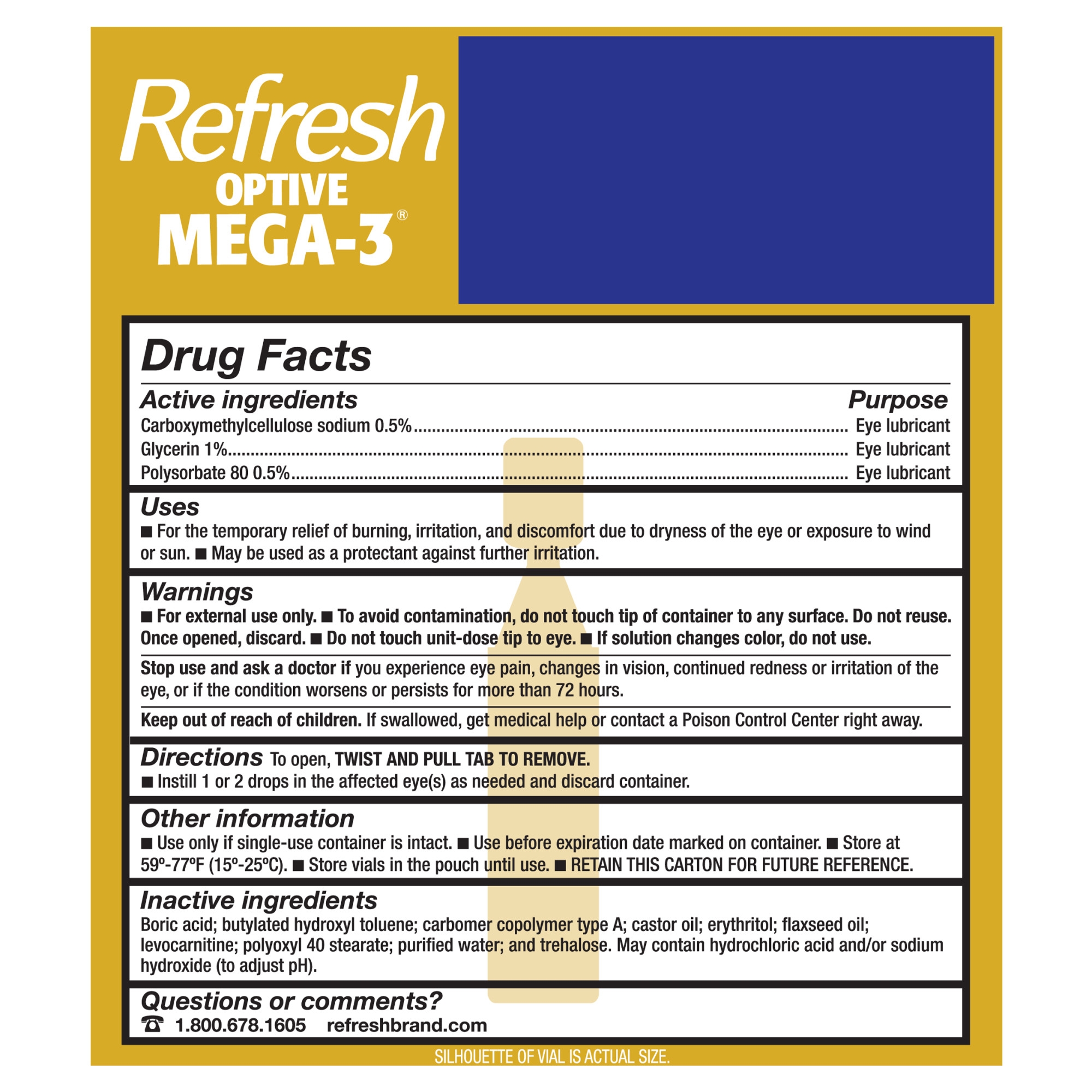 Refresh Optive Mega-3 Lubricant Eye Drops Non-Preserved Tears, 60 ...
