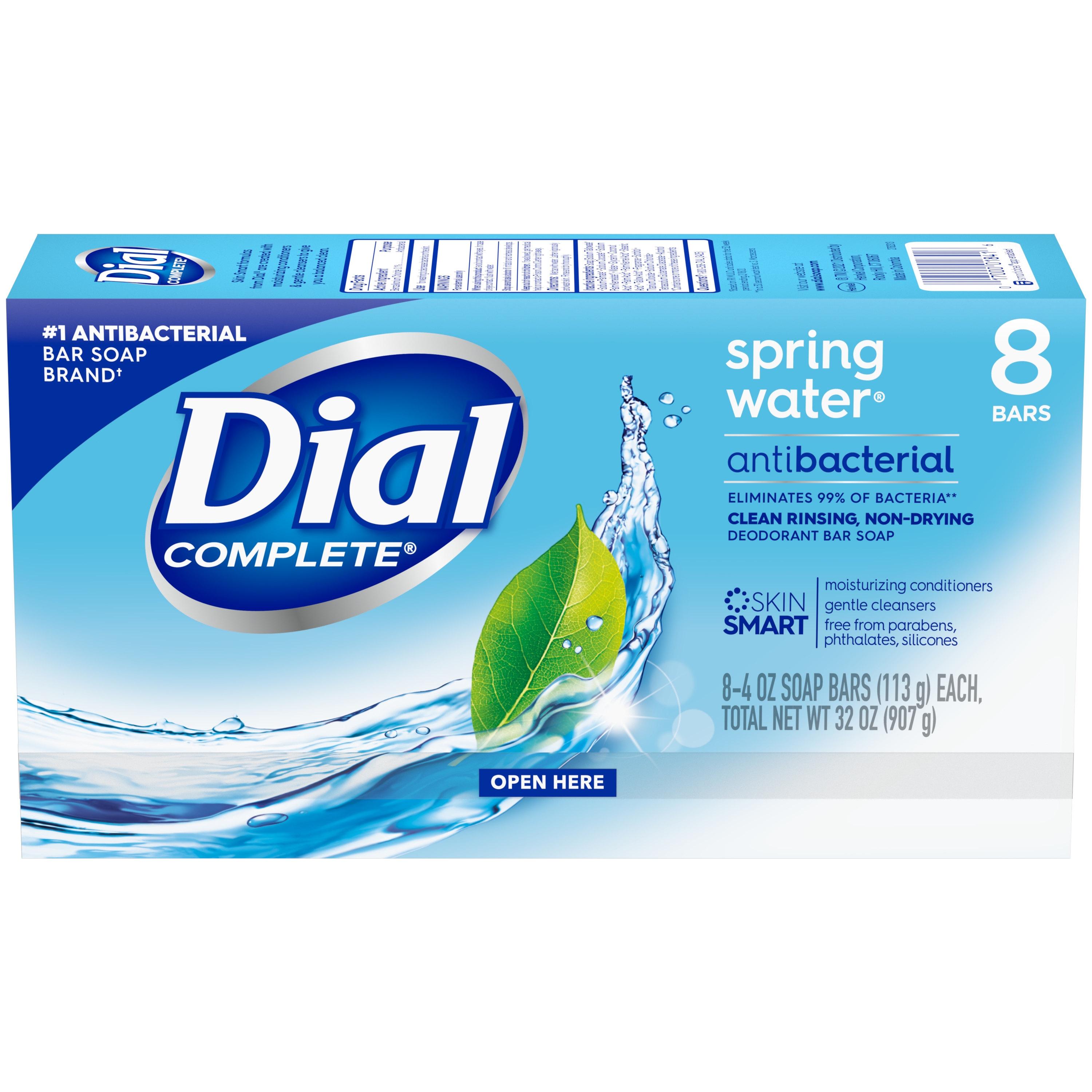 Dial Antibacterial Bar Soap, Refresh & Renew, Spring Water, 4 oz, 8 ...