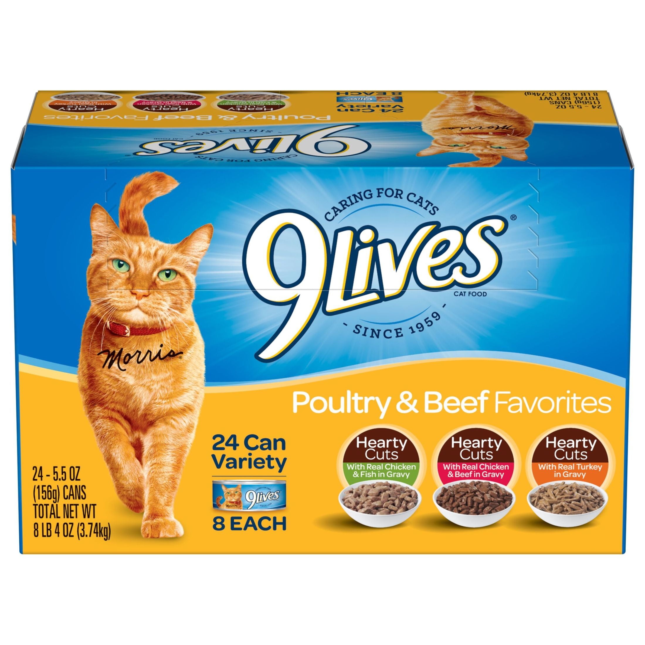 9Lives Poultry and Beef Favorites Variety Pack Wet Cat Food, 5.5-Ounce ...