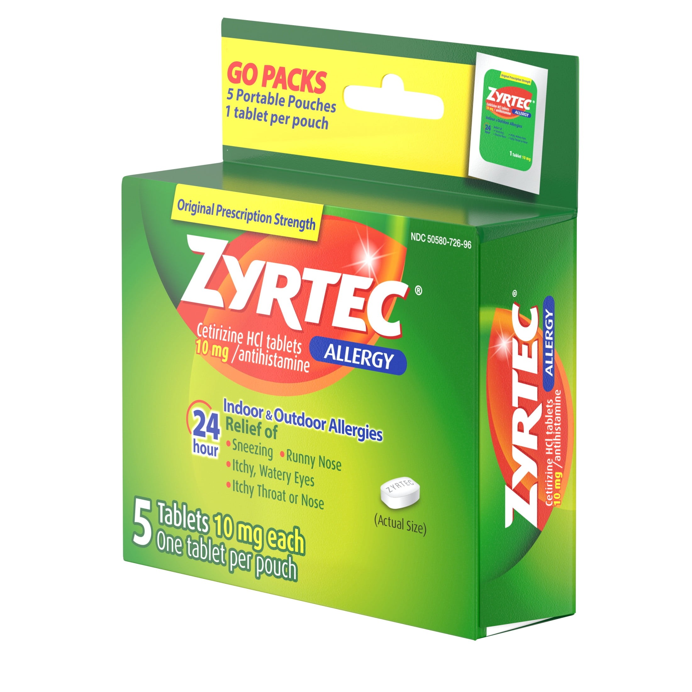 Zyrtec 24 Hour Allergy Relief Tablets, Cetirizine HCl, 5 Ct, (5 x 1 Ct ...